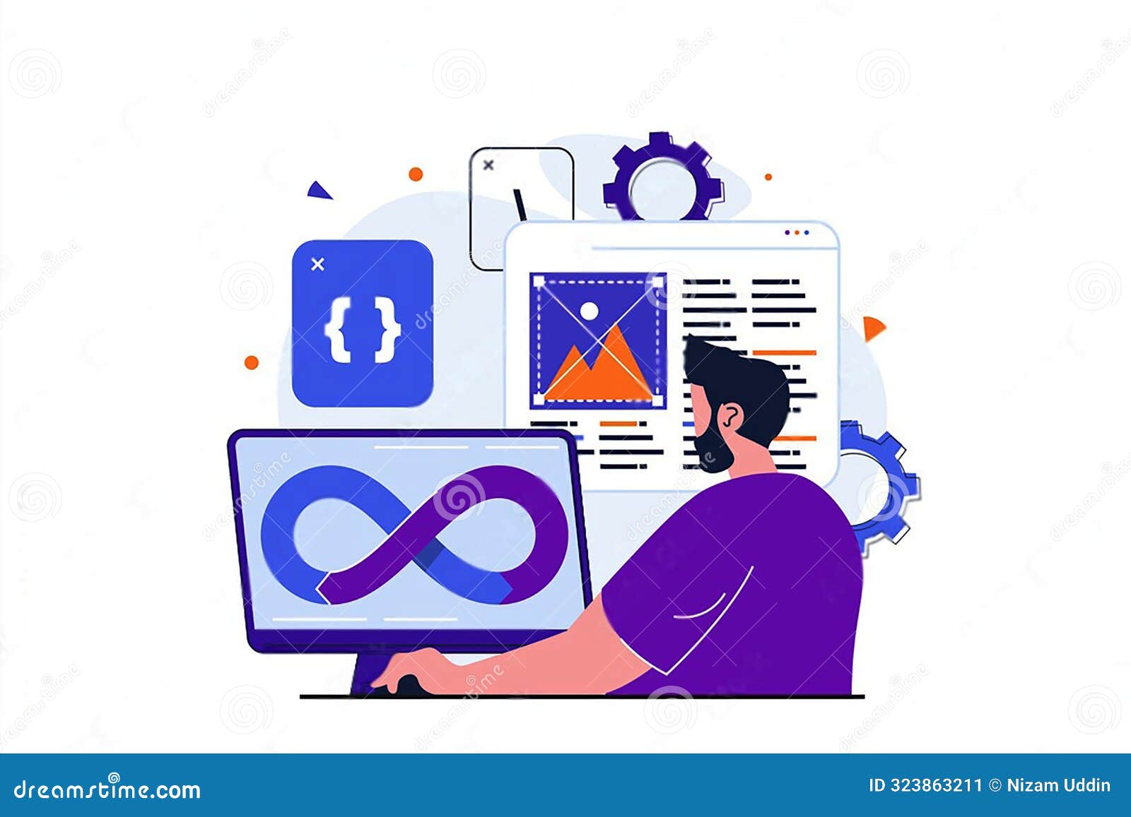 Programmer Working Concept for Web Banner Design Stock Illustration - Illustration of behavior ...