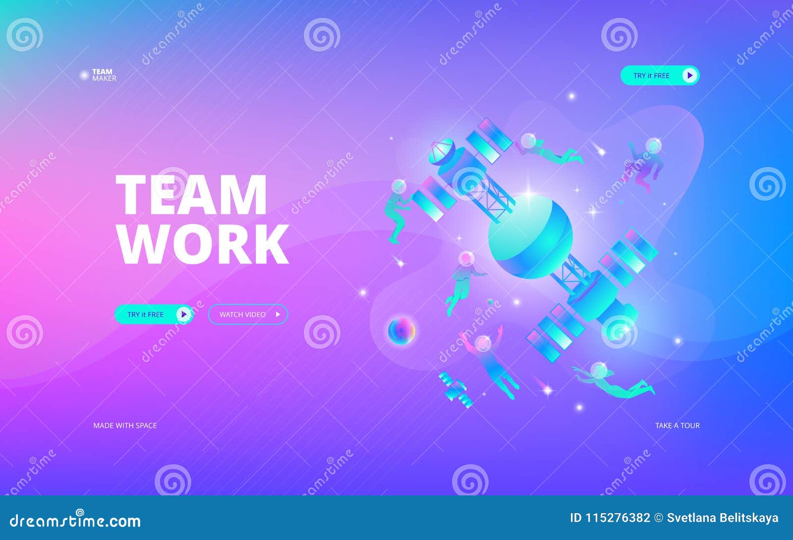 Teamwork web banner stock vector. Illustration of spacesuit - 115276382