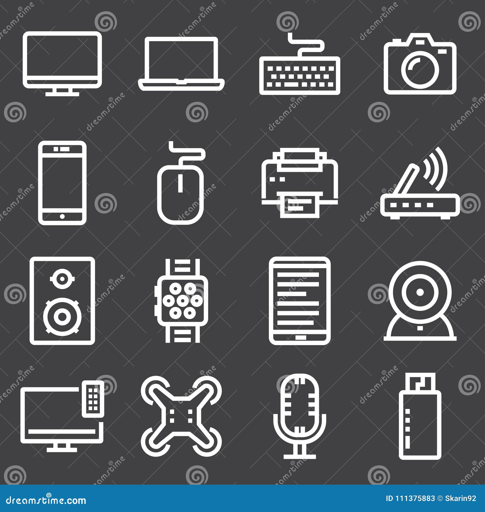 Device Icons. Editable Pack of Cursor Controller, Web Camera, Watch and ...