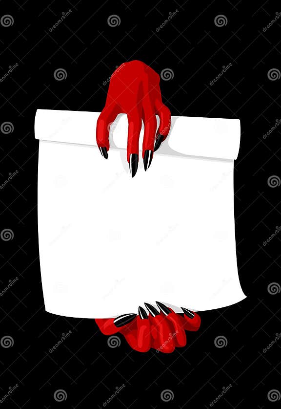 Vector Illustration of Devil Hands Holding Contract Stock Vector ...
