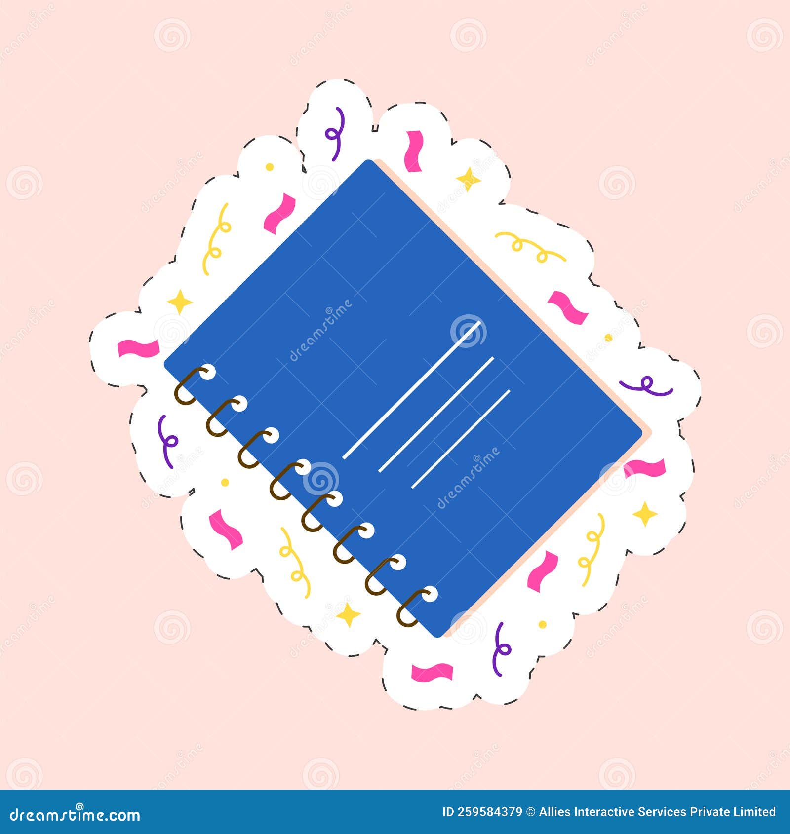 Vector Illustration of Diary Sticker or Icon Against Confetti Stock ...