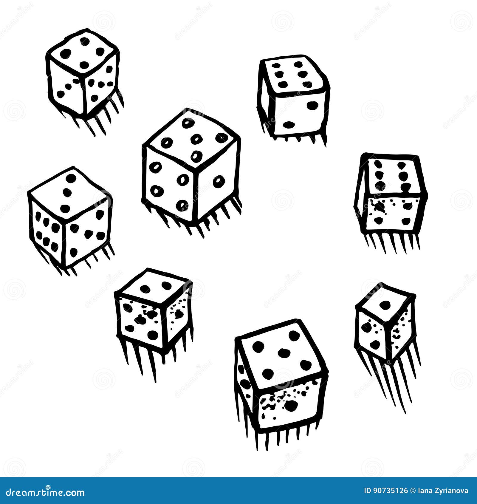 Vector Illustration Of Dice On The White Background Sketch ...