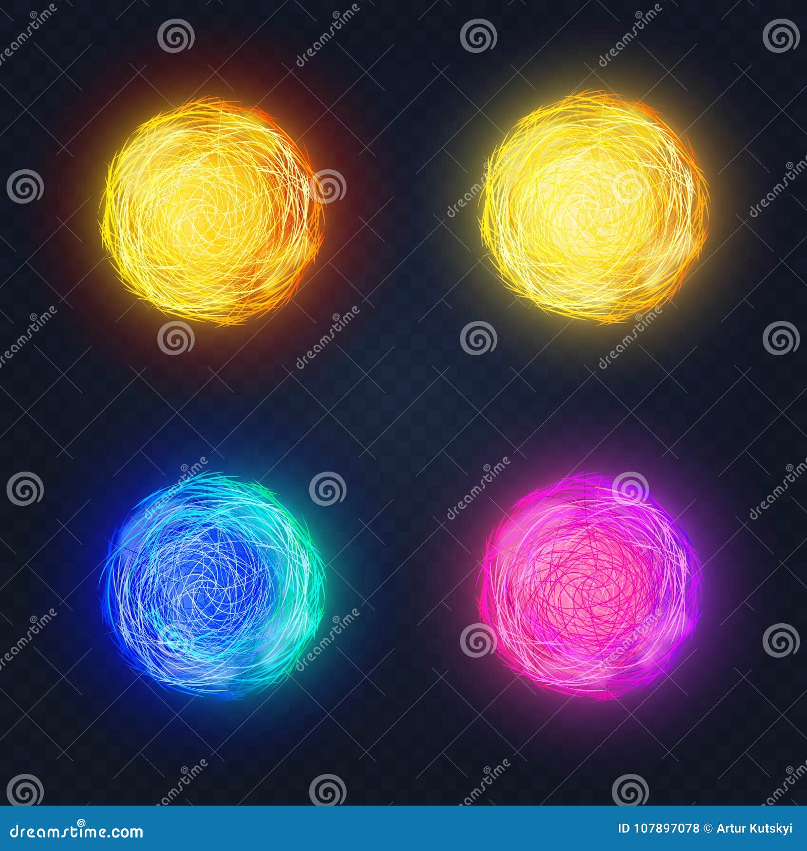 Vector Illustration of Different Abstract Luminous Colored Shape ...