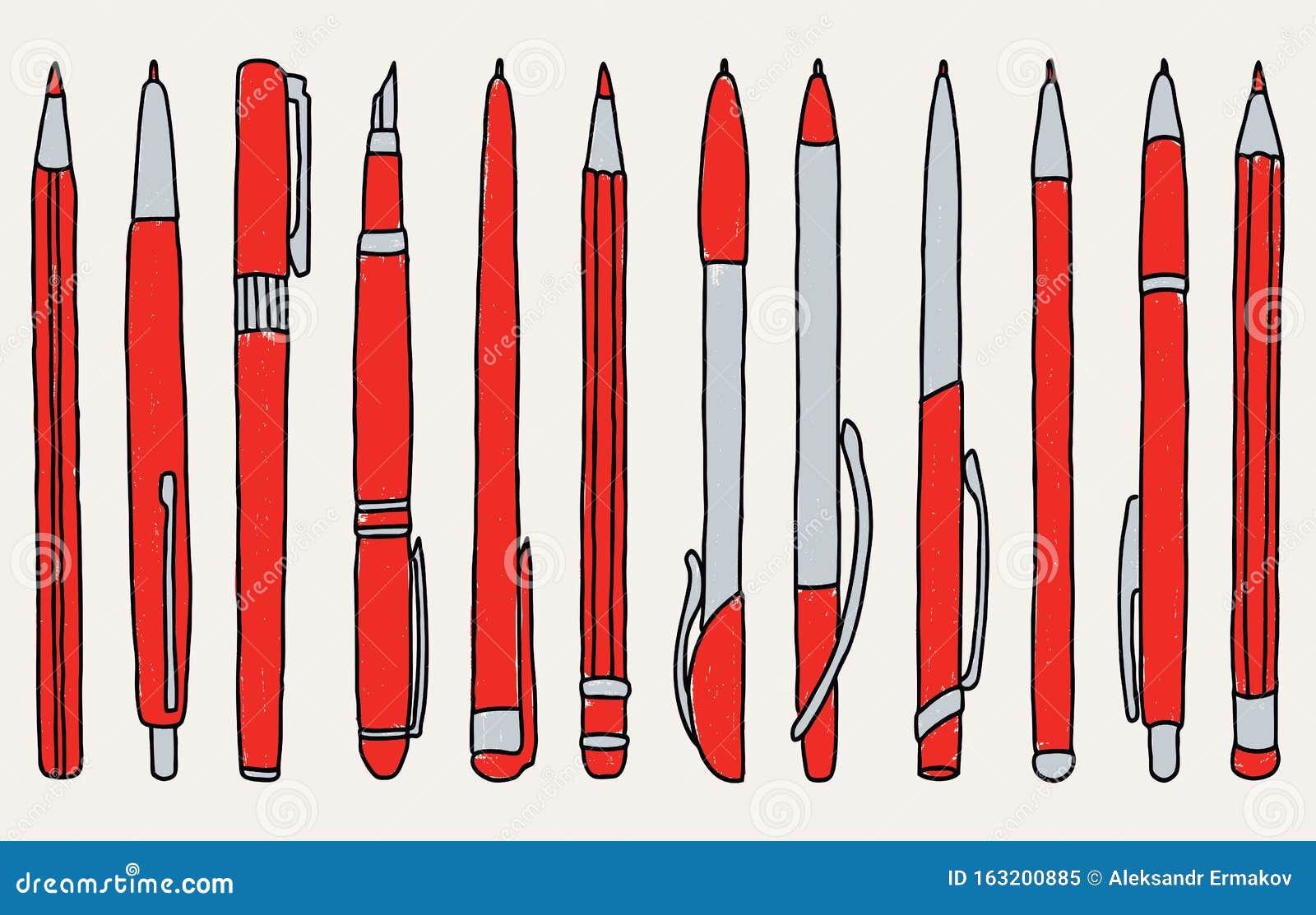 Vector Drawing of Set of Various Drawn Pens and Pencils Stock Vector ...