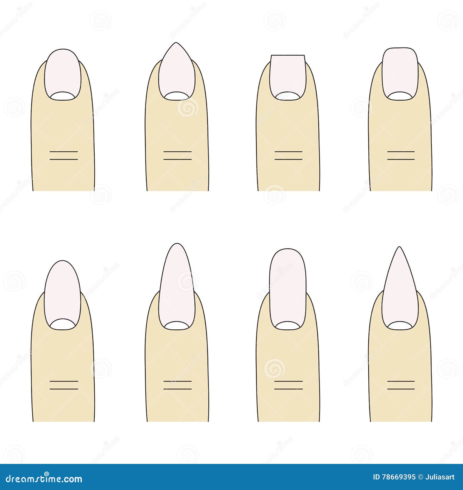 Shapes Of Nails. Black And White Illustration For Professional Manicure ...