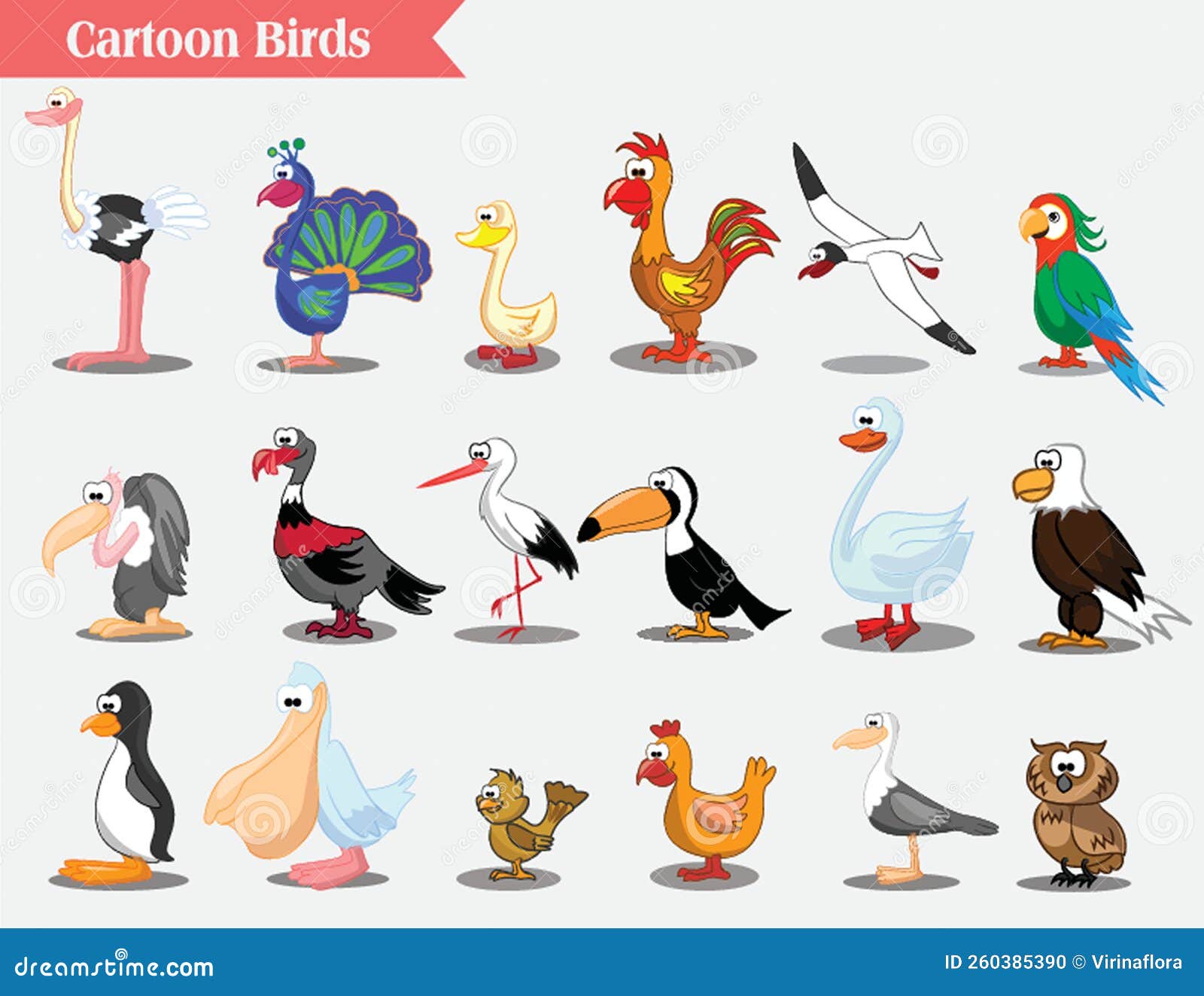 Vector Illustration of Different Kind of Birds. Cute Cartoon Birds ...