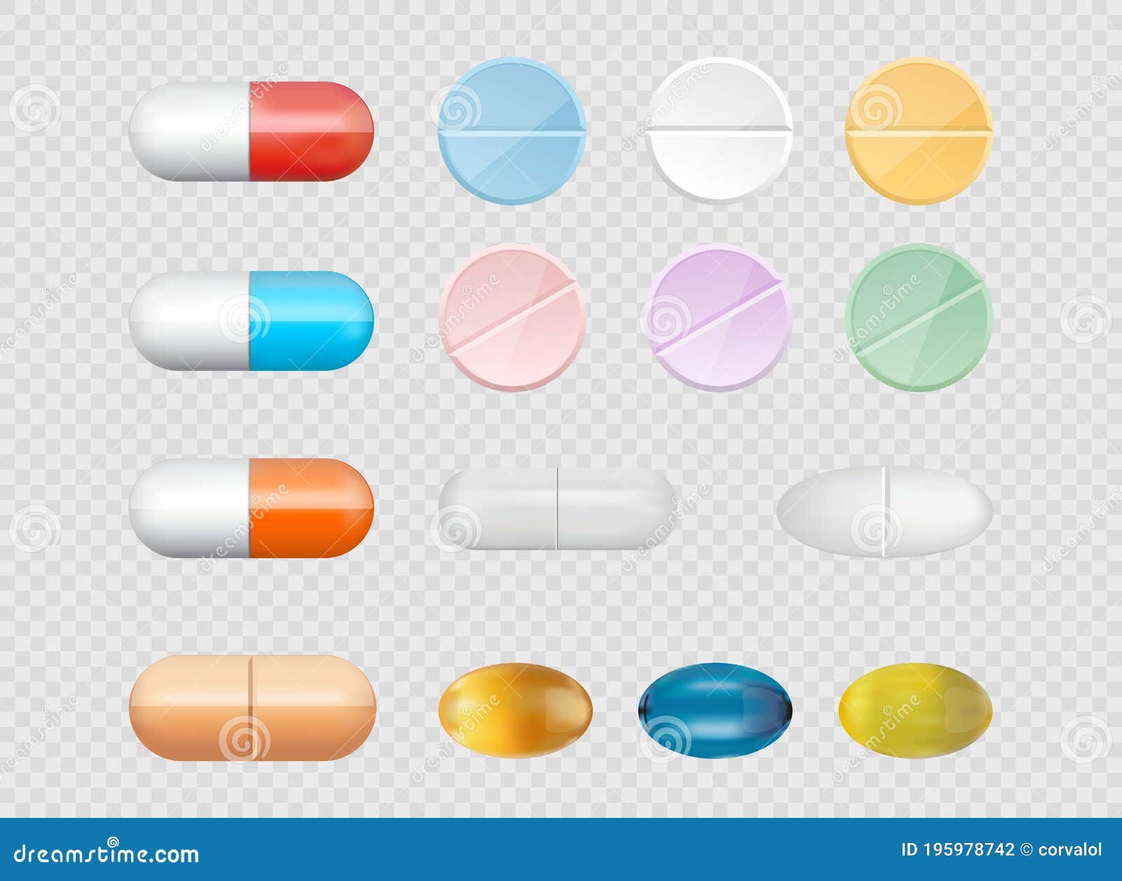 Vector Illustration of Different Medicinal Drugs, Tablets and Pills on ...