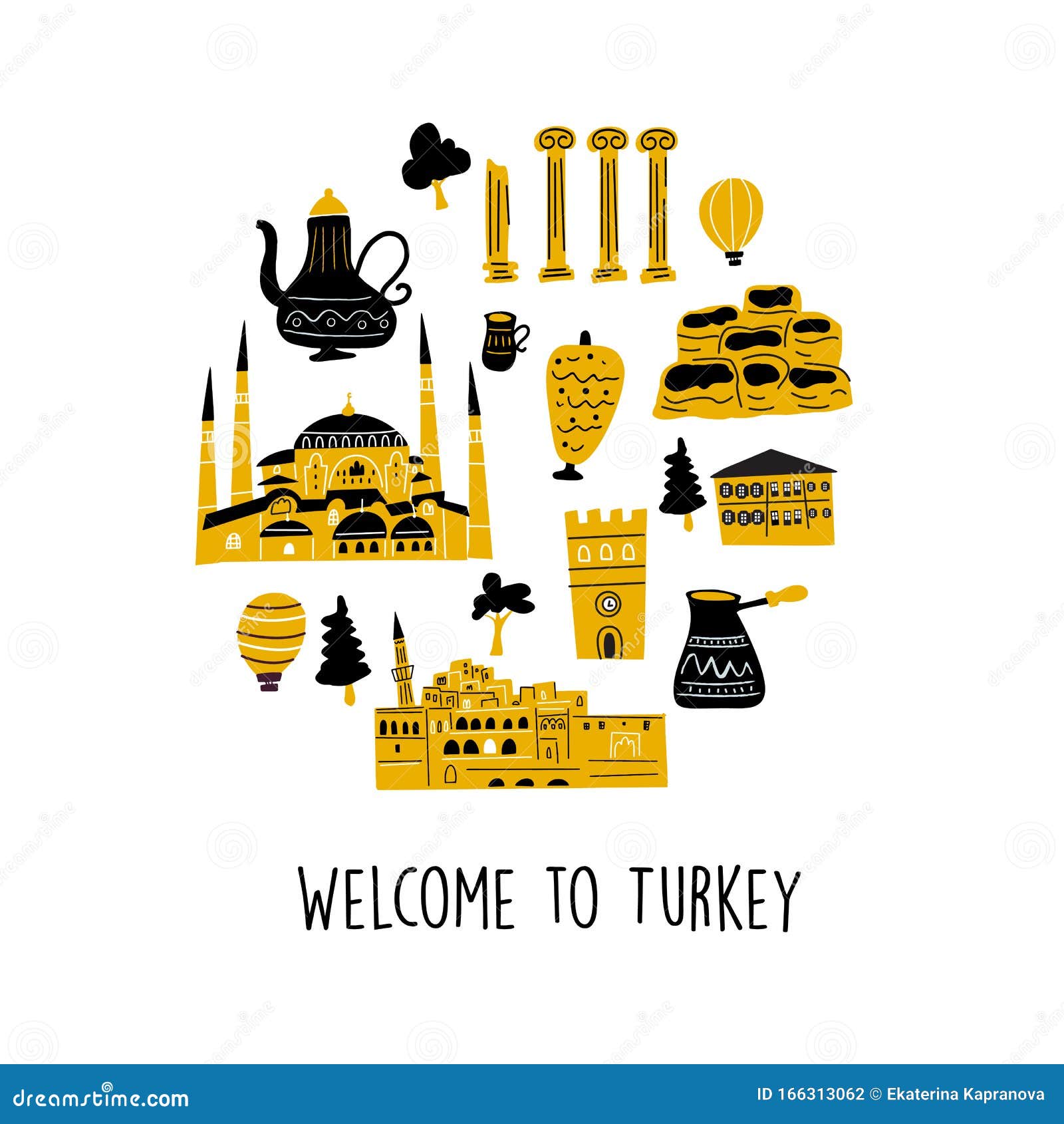 Vector Illustration of Different Turkish Attractions and Landmarks in ...