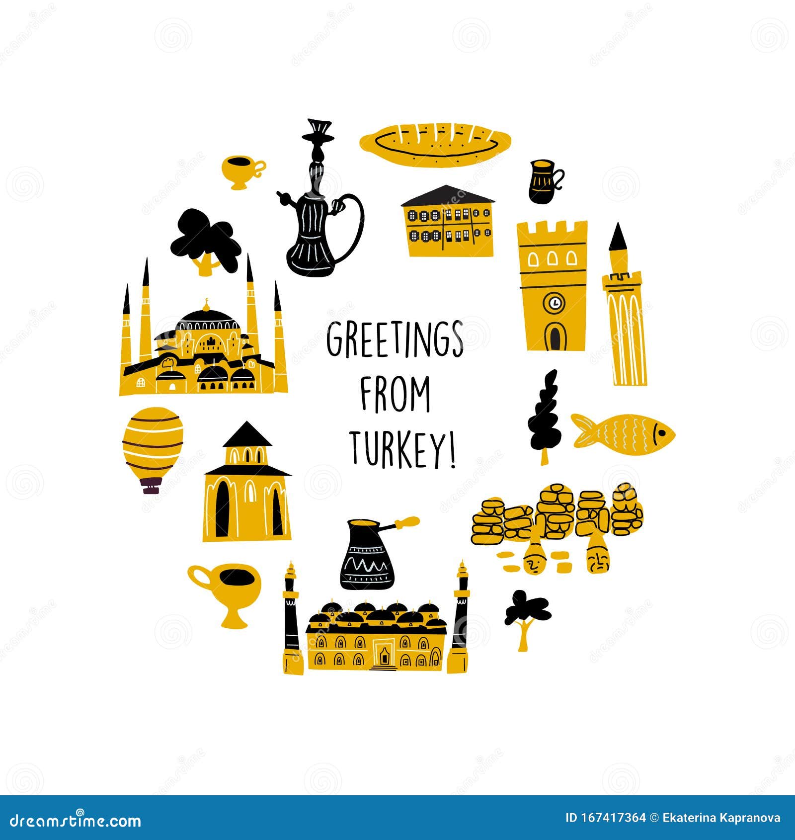 Vector Illustration of Different Turkish Attractions and Symbols in ...