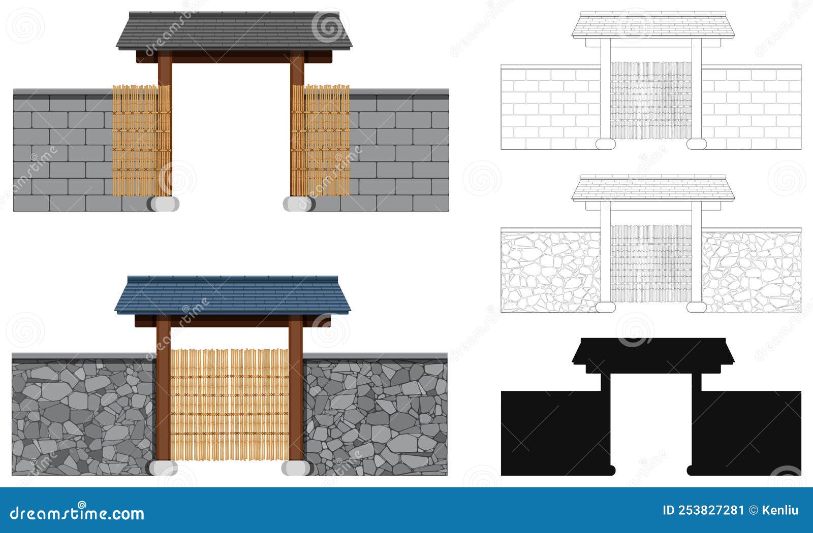 Vector Illustration Different Types of Courtyard Gates in Traditional ...