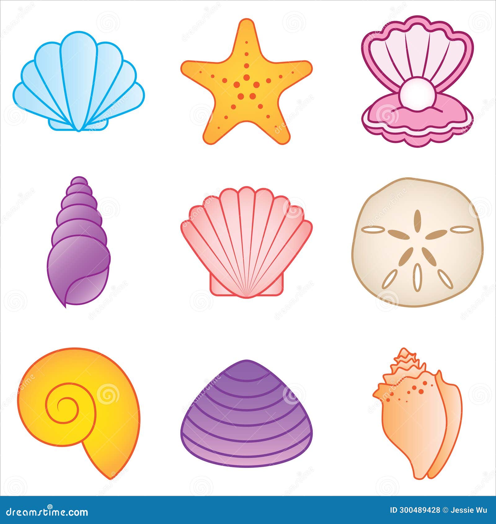 Vector Set Sea Shells And Pearls Different Shapes. Clamshells ...