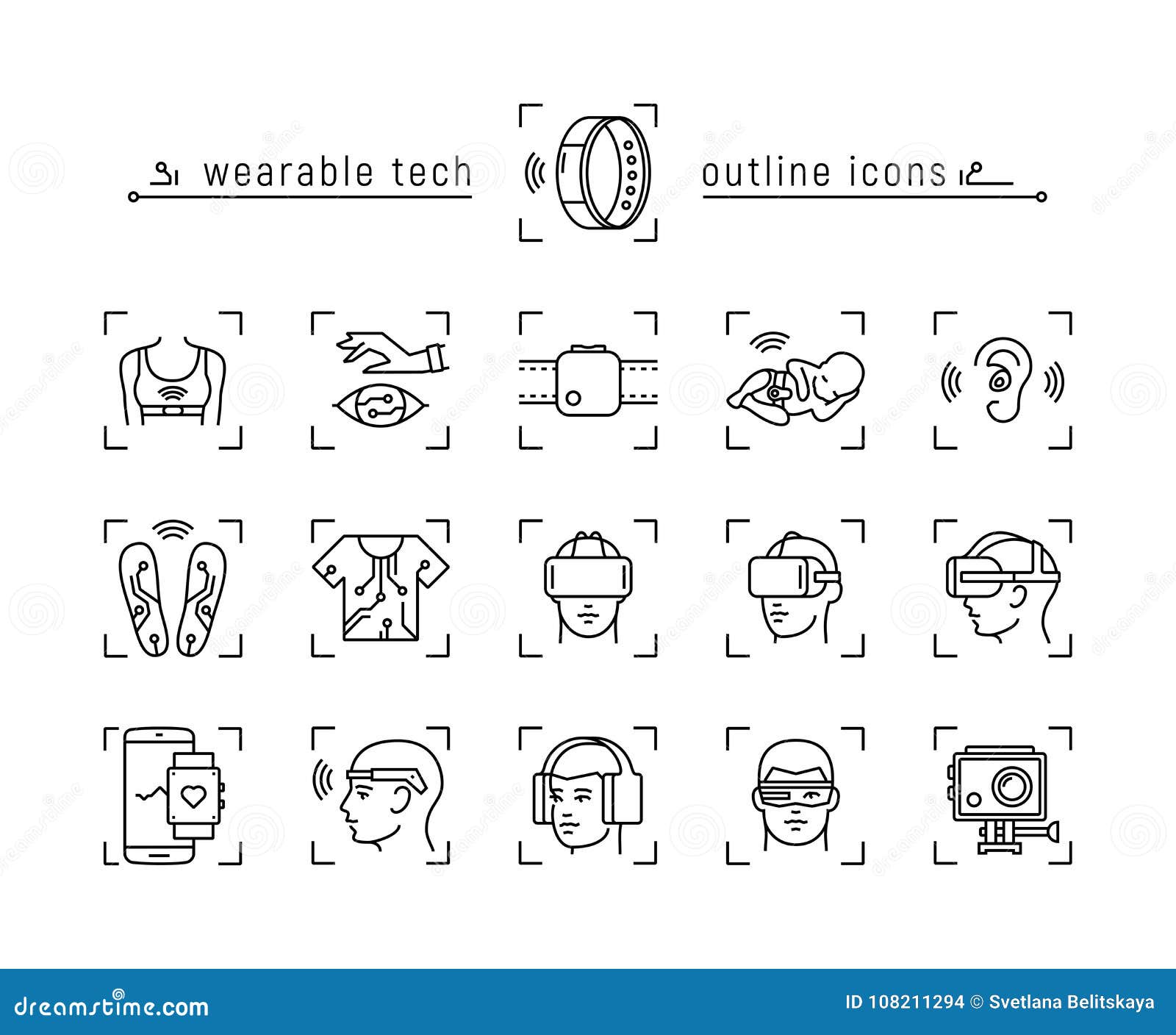 Set of Wearable Technology Icons Stock Vector - Illustration of modern ...