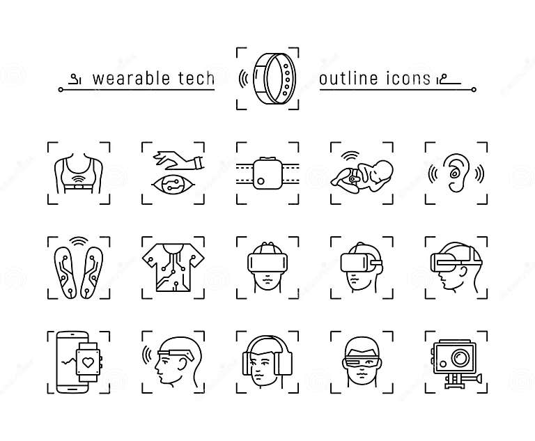 Set of Wearable Technology Icons Stock Vector - Illustration of modern ...