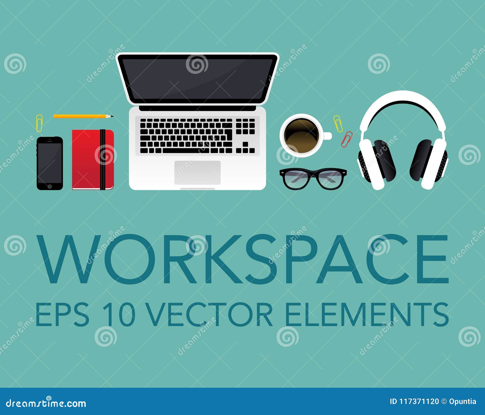 Vector workspace elements stock illustration. Illustration of glasses - 117371120
