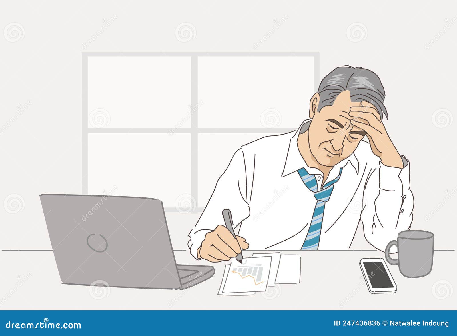 Vector, Illustration of Disappointed Businessman Stressed in Office ...