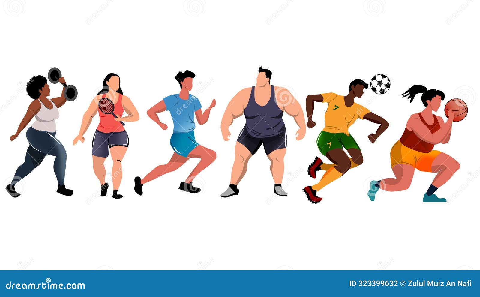 Vector Illustration of Diverse Body Types Engaging in Exercise Stock ...