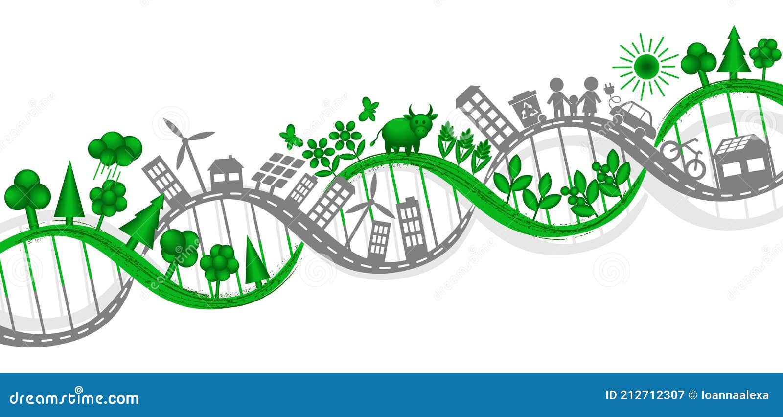 Vector Illustration of DNA Interweaving of Human Life and Industry with ...