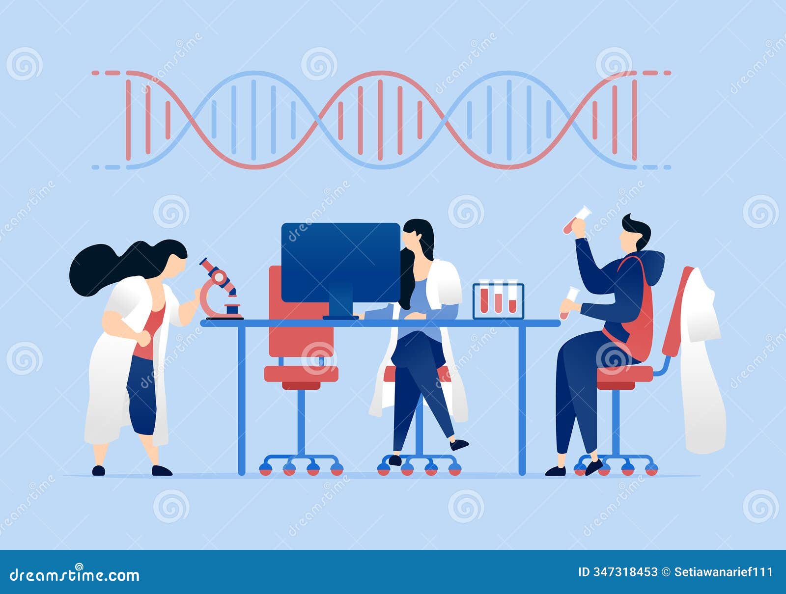 Vector Illustration of Doctors and Professors Work Together at a Table ...