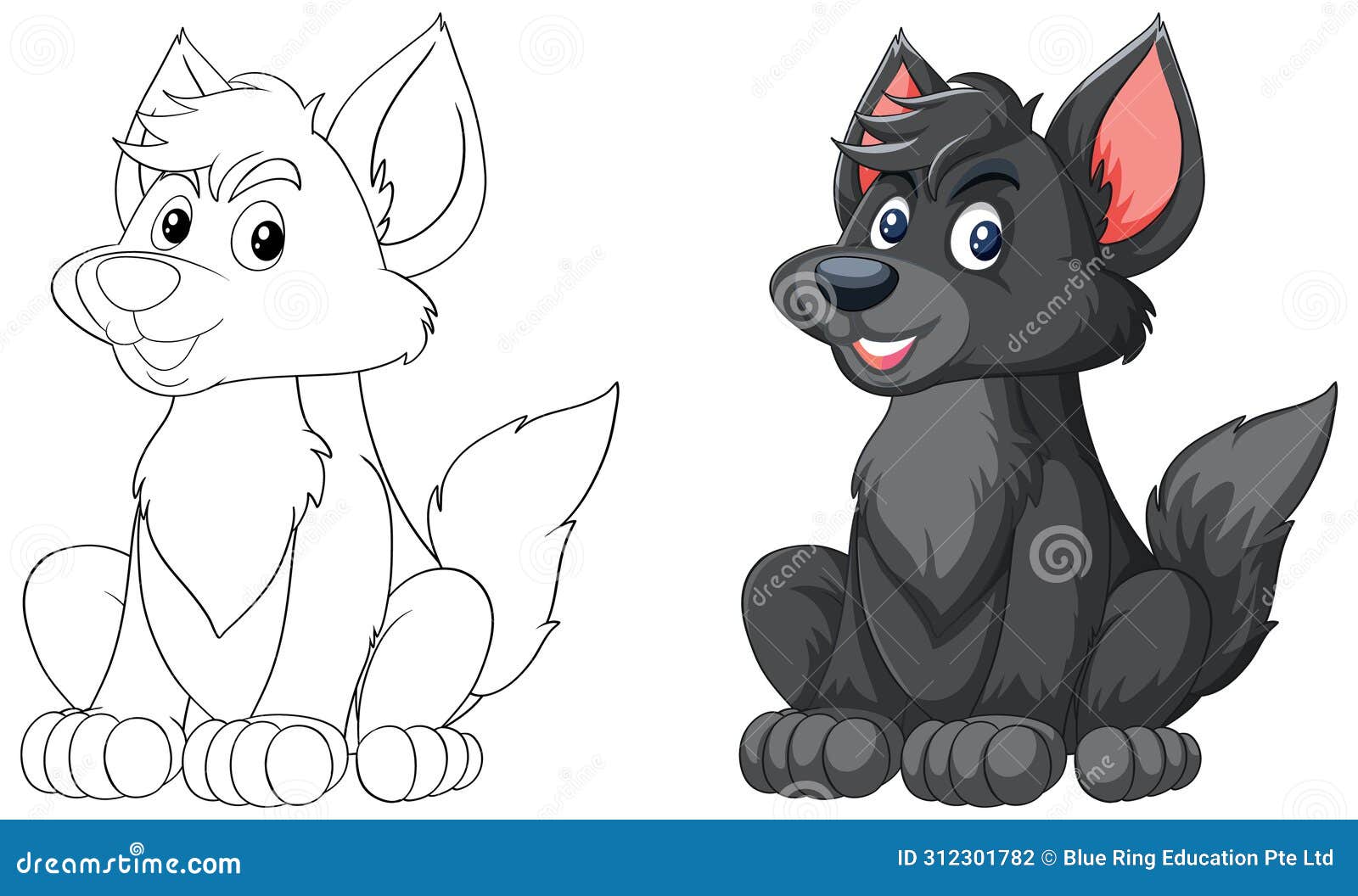 A Dog, Uncolored and Colored Stock Vector - Illustration of playful ...