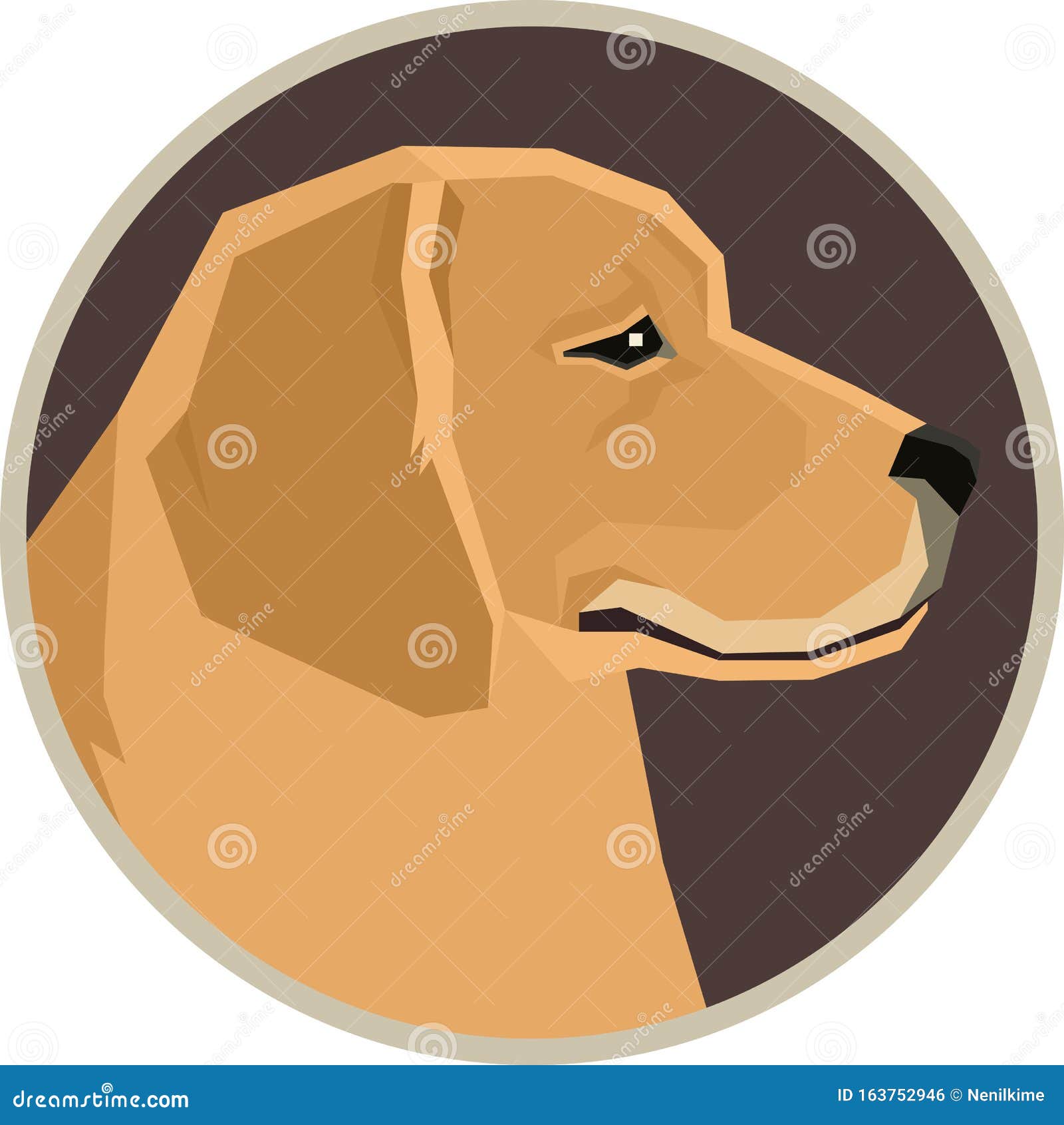 Vector Illustration Dogs Golden Retriever Round Frame Stock Vector ...