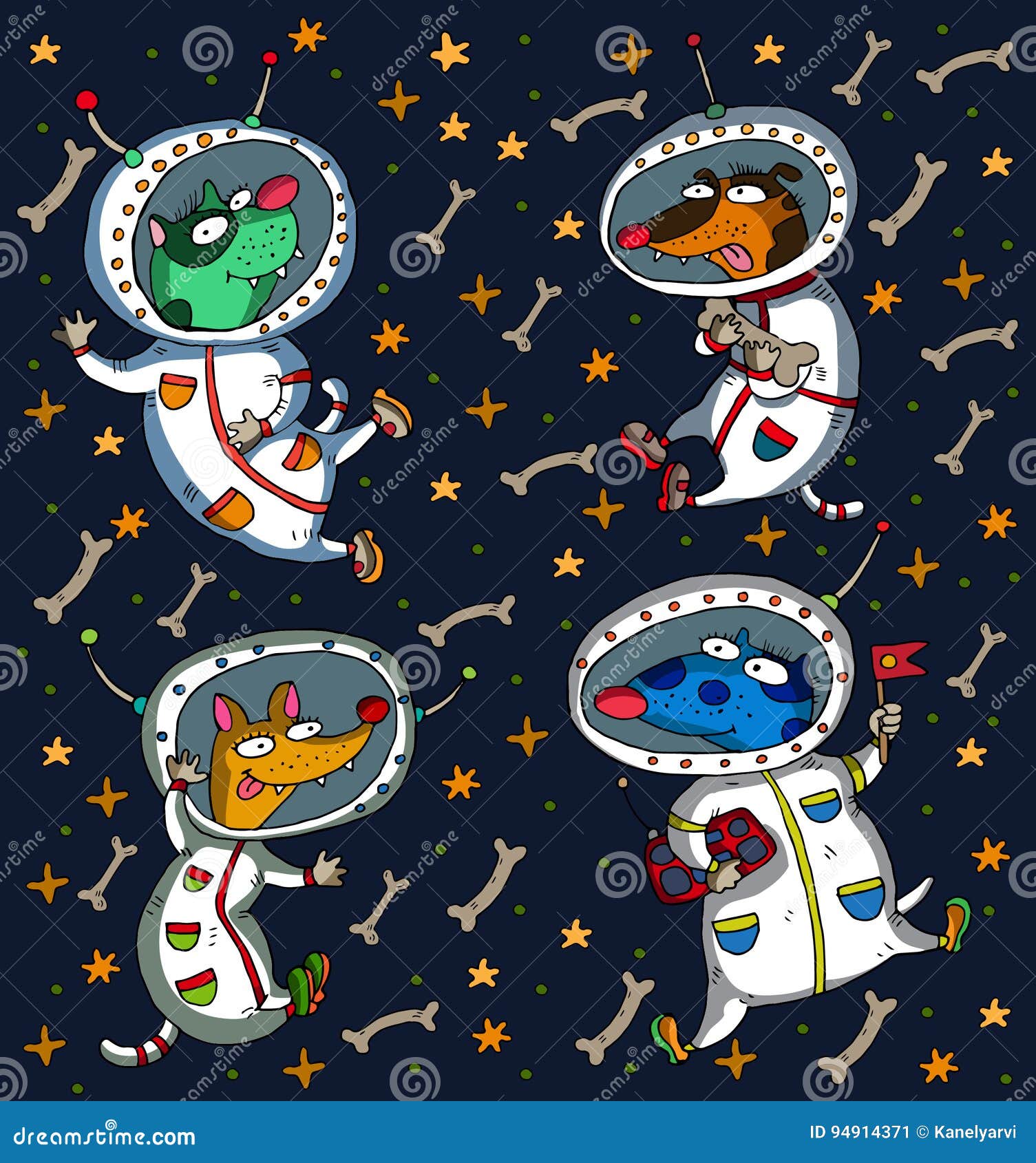 Vector Illustration of a Dogs in Space. Stock Vector - Illustration of ...