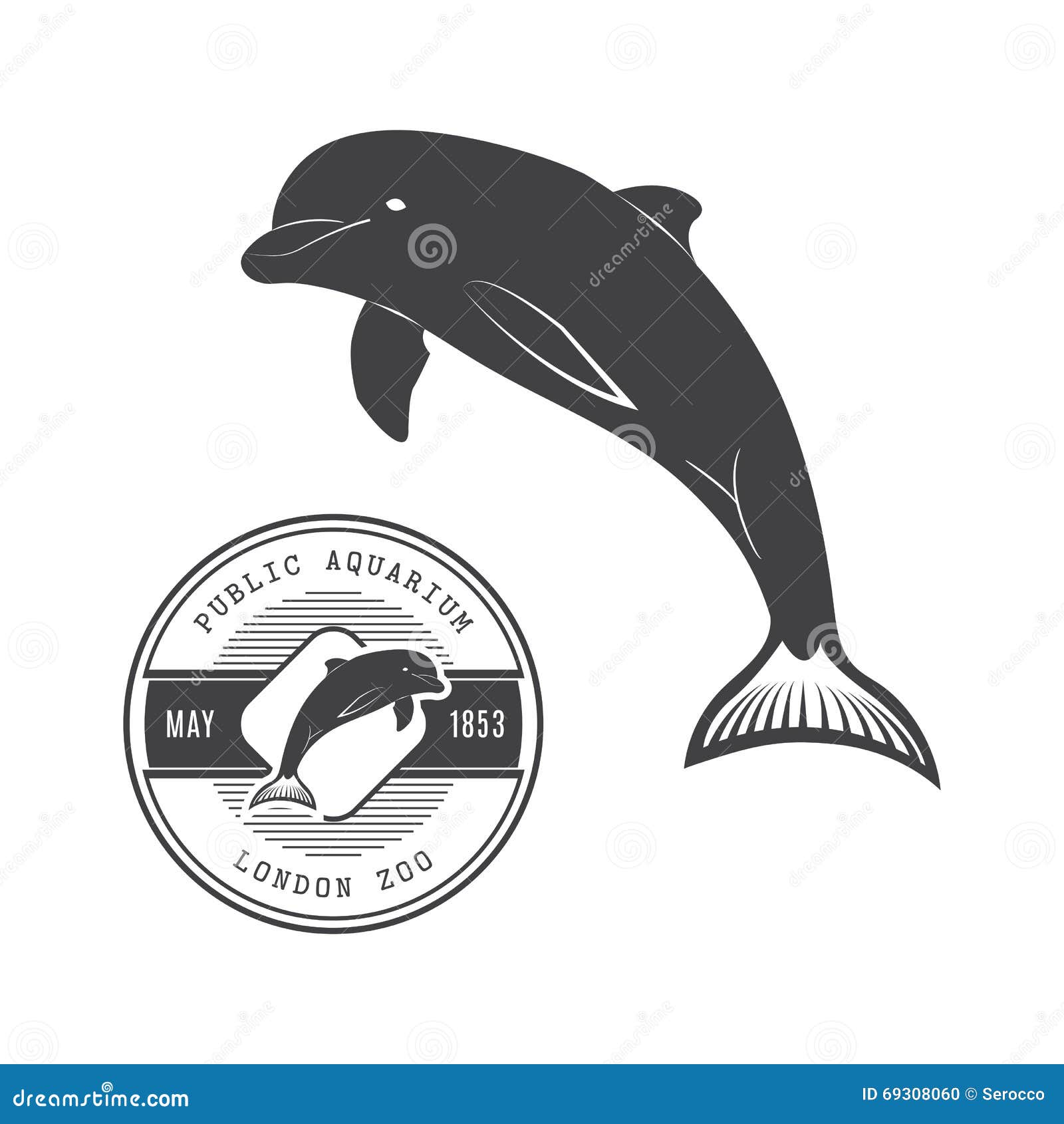 Vector Illustration of a Dolphin in the Old-fashioned Style and Line ...