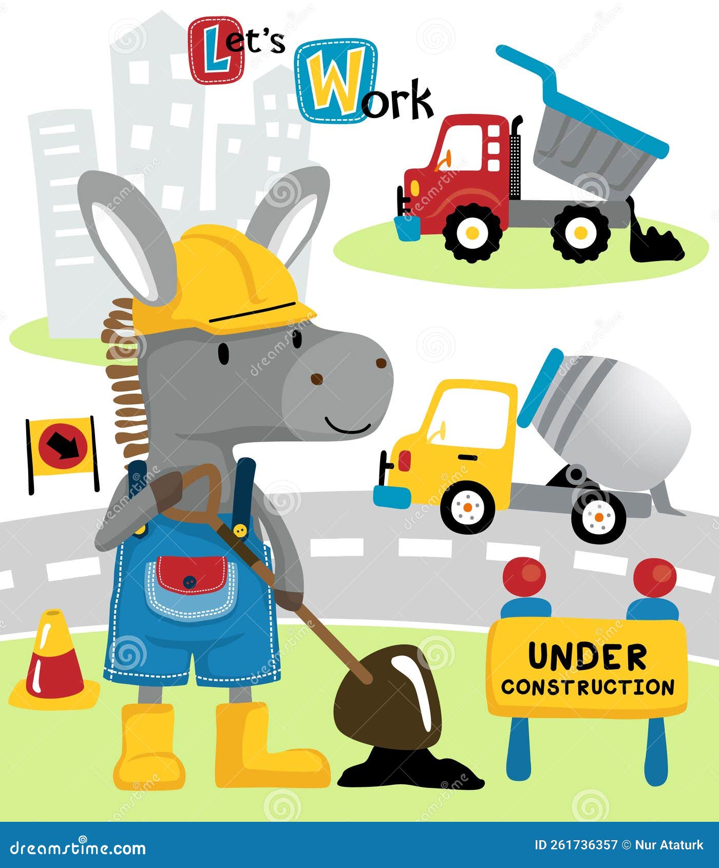Vector Illustration of Donkey Cartoon in Worker Costume with ...