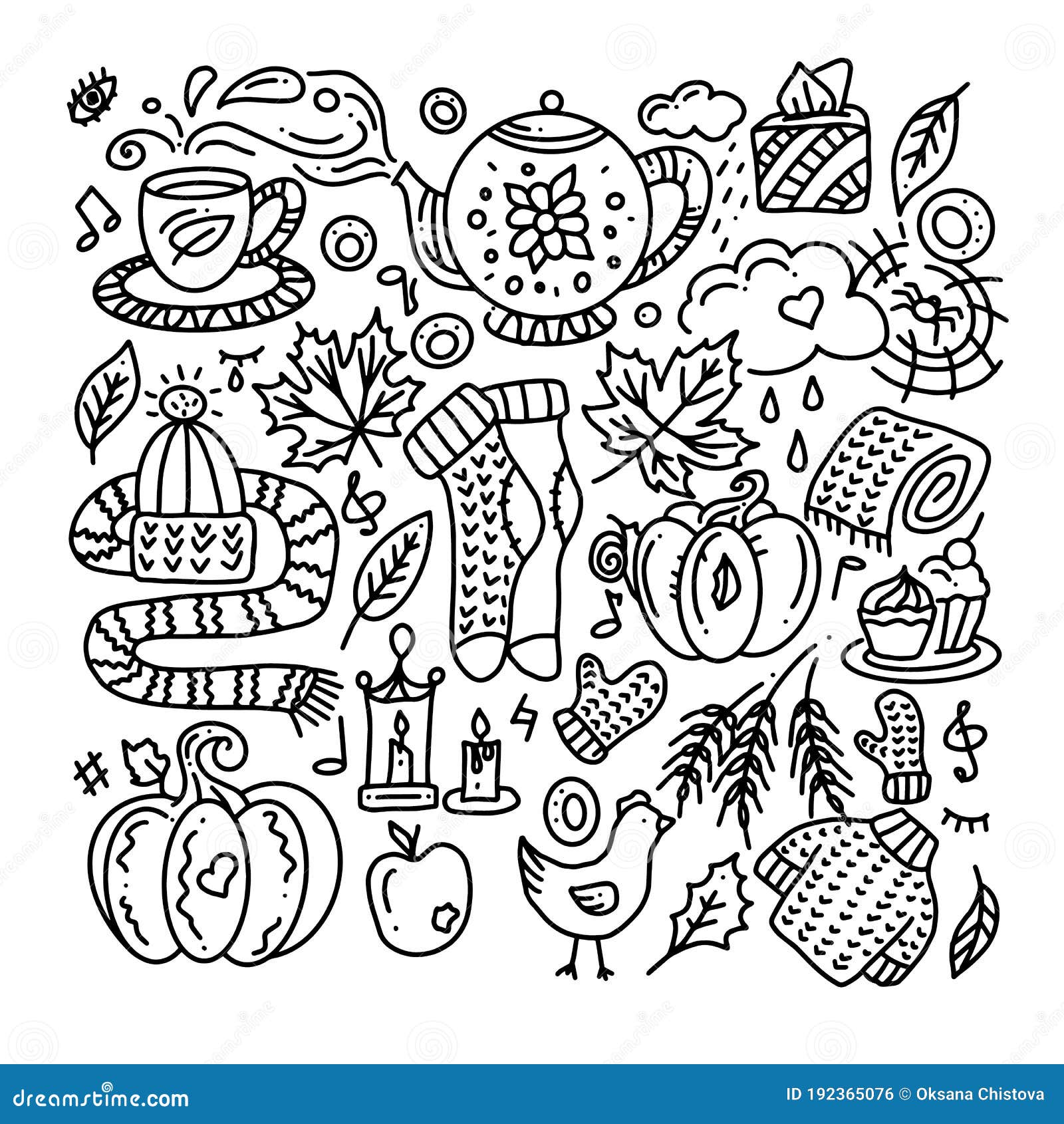 Vector Illustration in Doodle Style. Autumn Coloring on a White ...