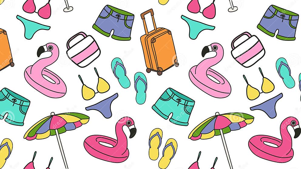 Seamless Pattern with Beach Items. Vector Illustration in Doodle Style ...