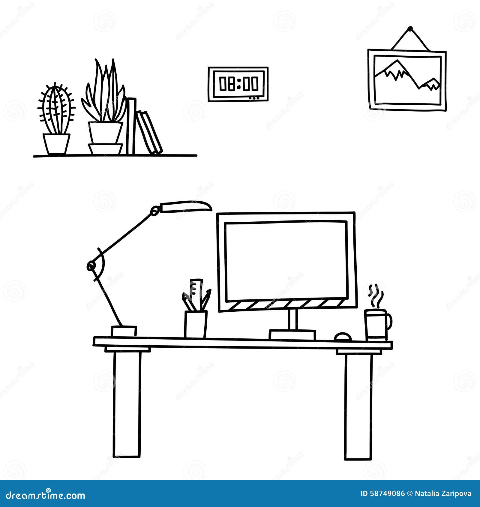 Vector Illustration Doodle Style Table, Workplace Stock Illustration ...