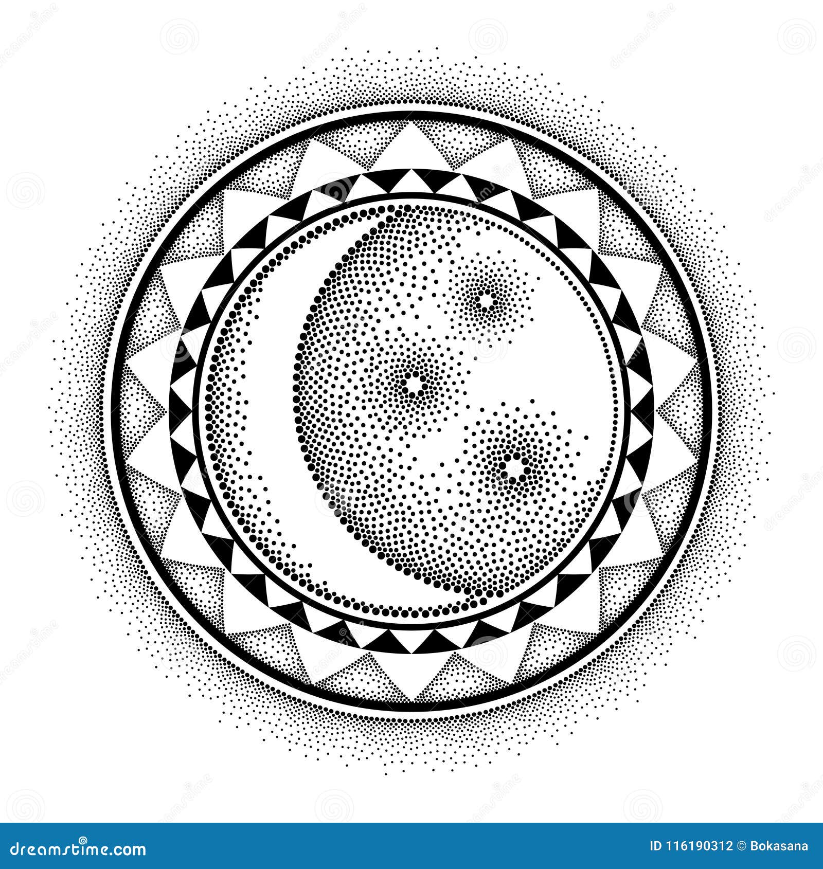 Vector Illustration with Dotted Half Moon with Star and Decorative ...