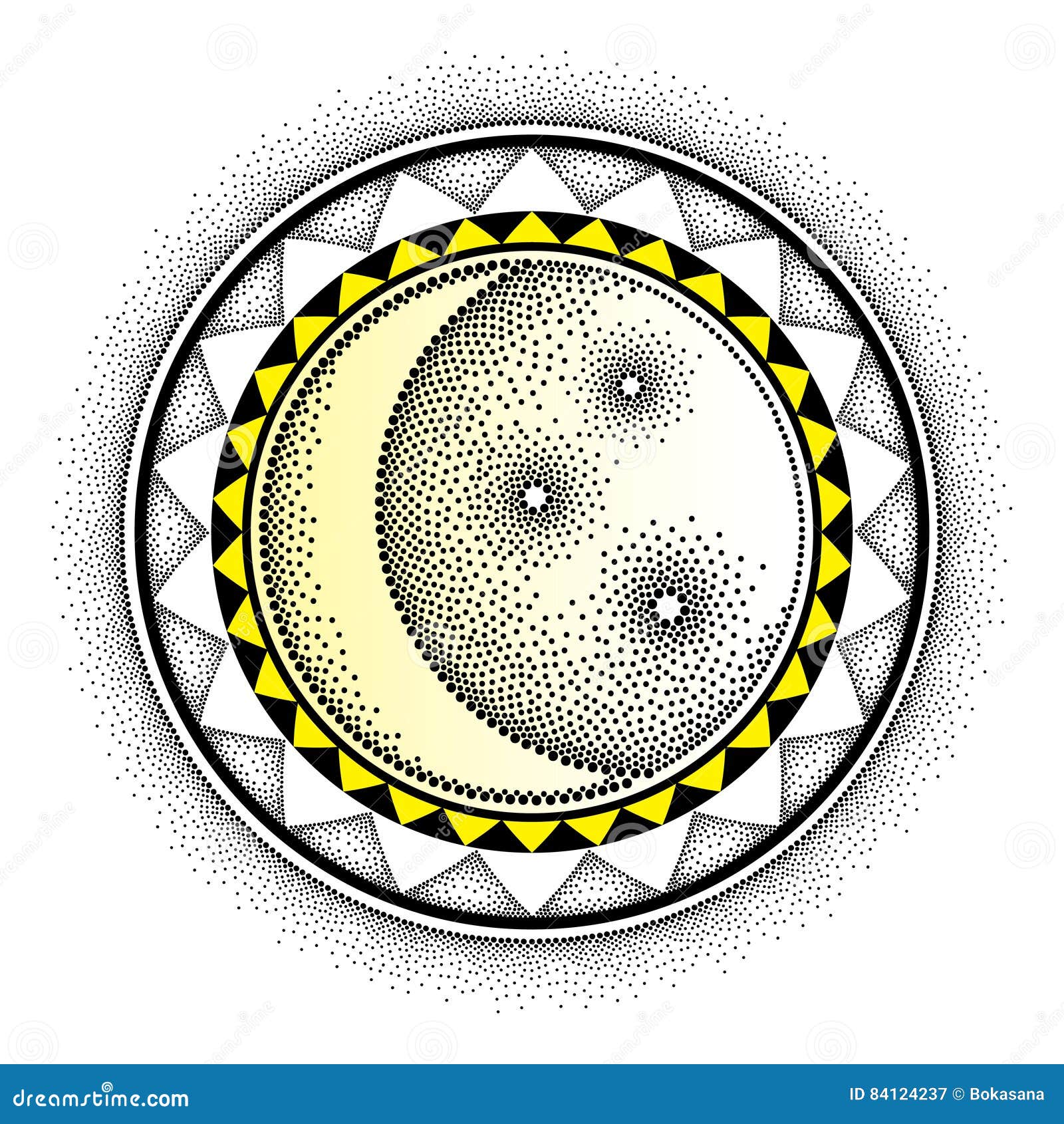 Vector Illustration with Dotted Half Moon with Star and Decorative ...