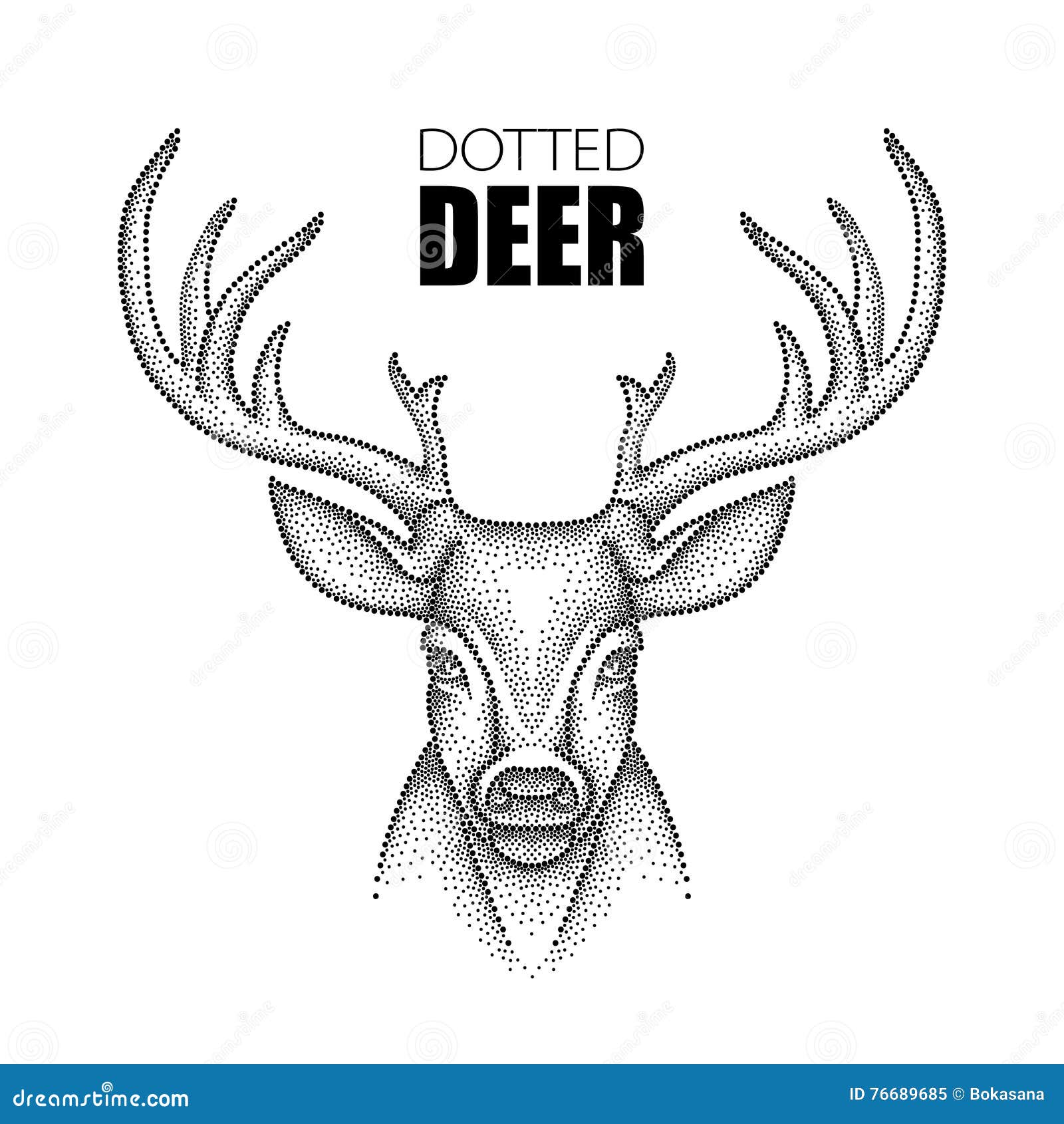 Vector Illustration with Dotted Head Deer with Antlers in Black ...