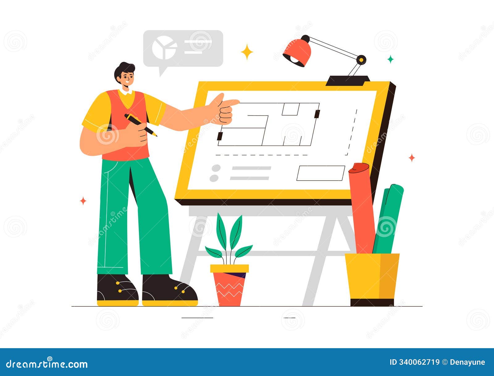 Drafting, Engineer Or Architect Working On Drawing Board Projecting And ...