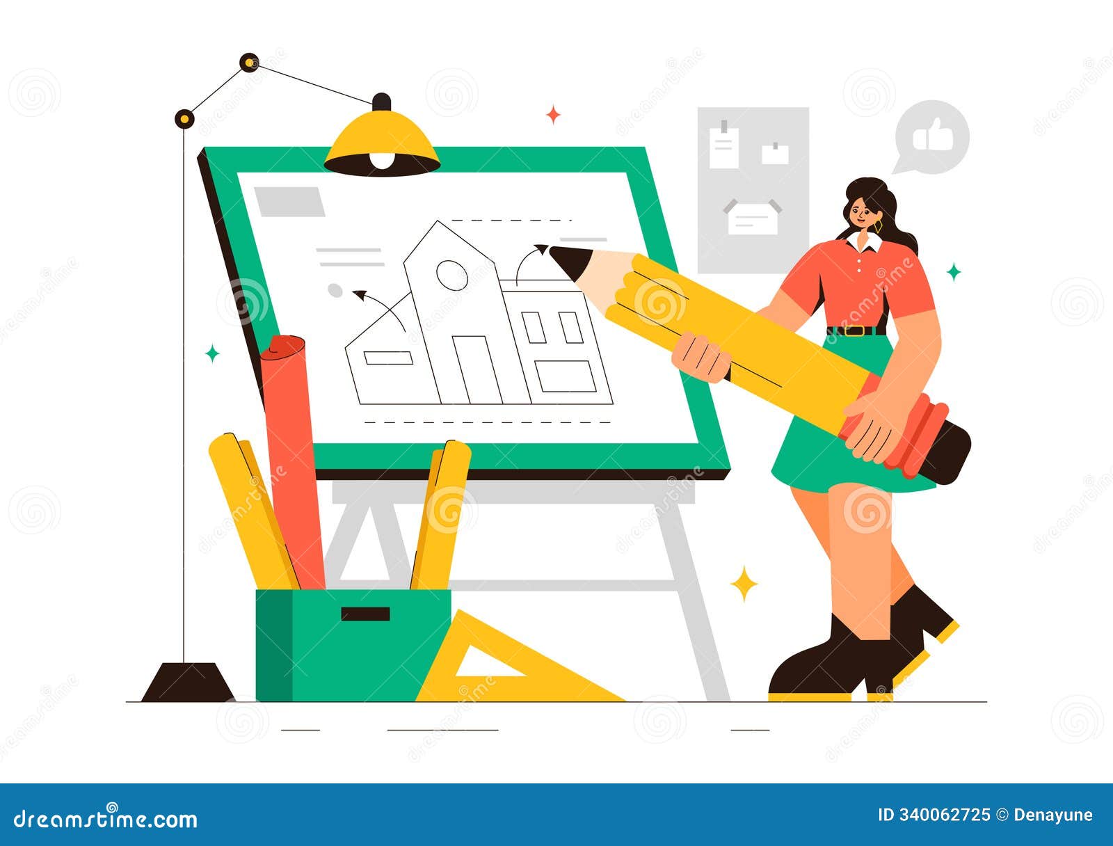 Vector Illustration of a Drafting Engineer or Architect Working on a ...