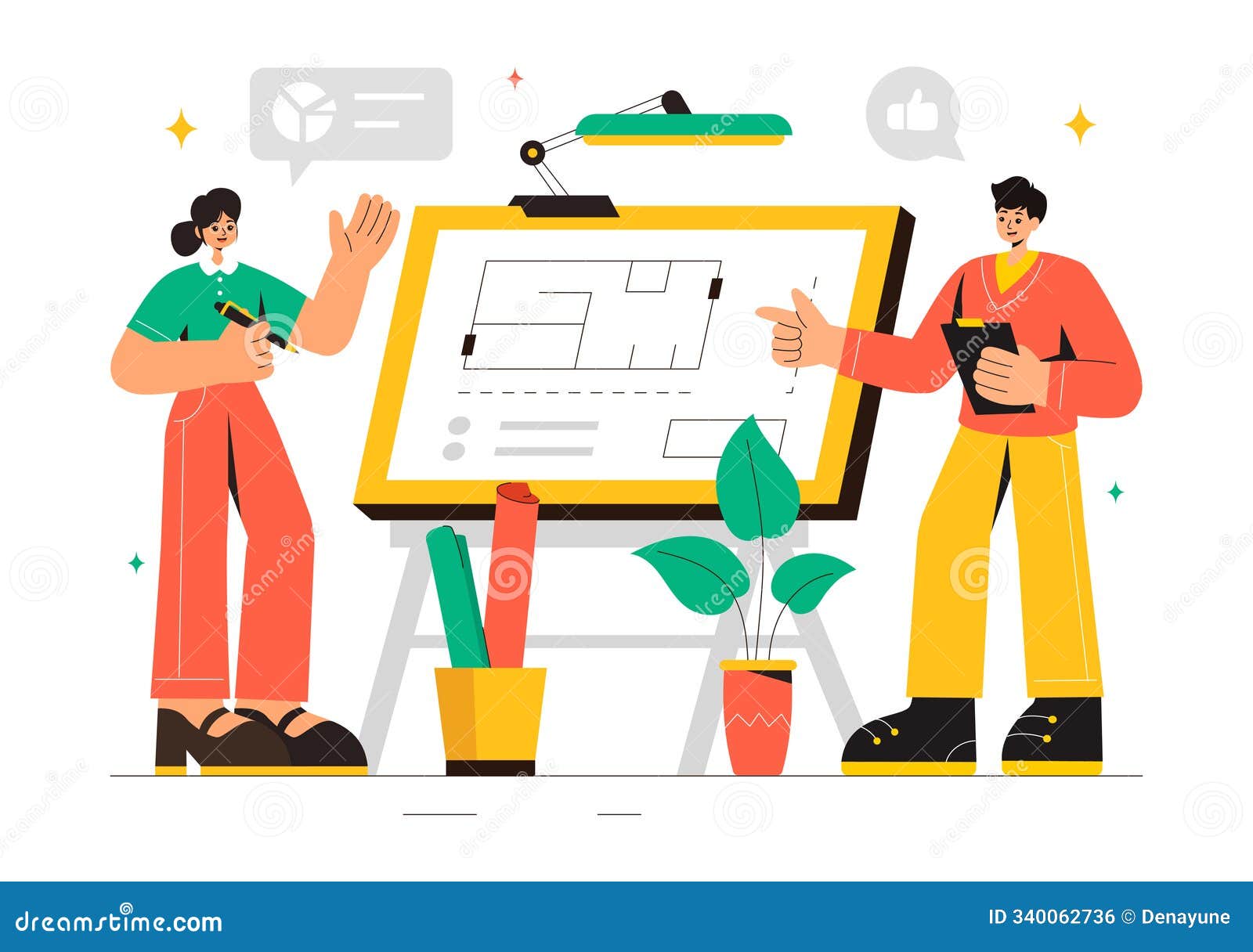 Vector Illustration of a Drafting Engineer or Architect Working on a ...