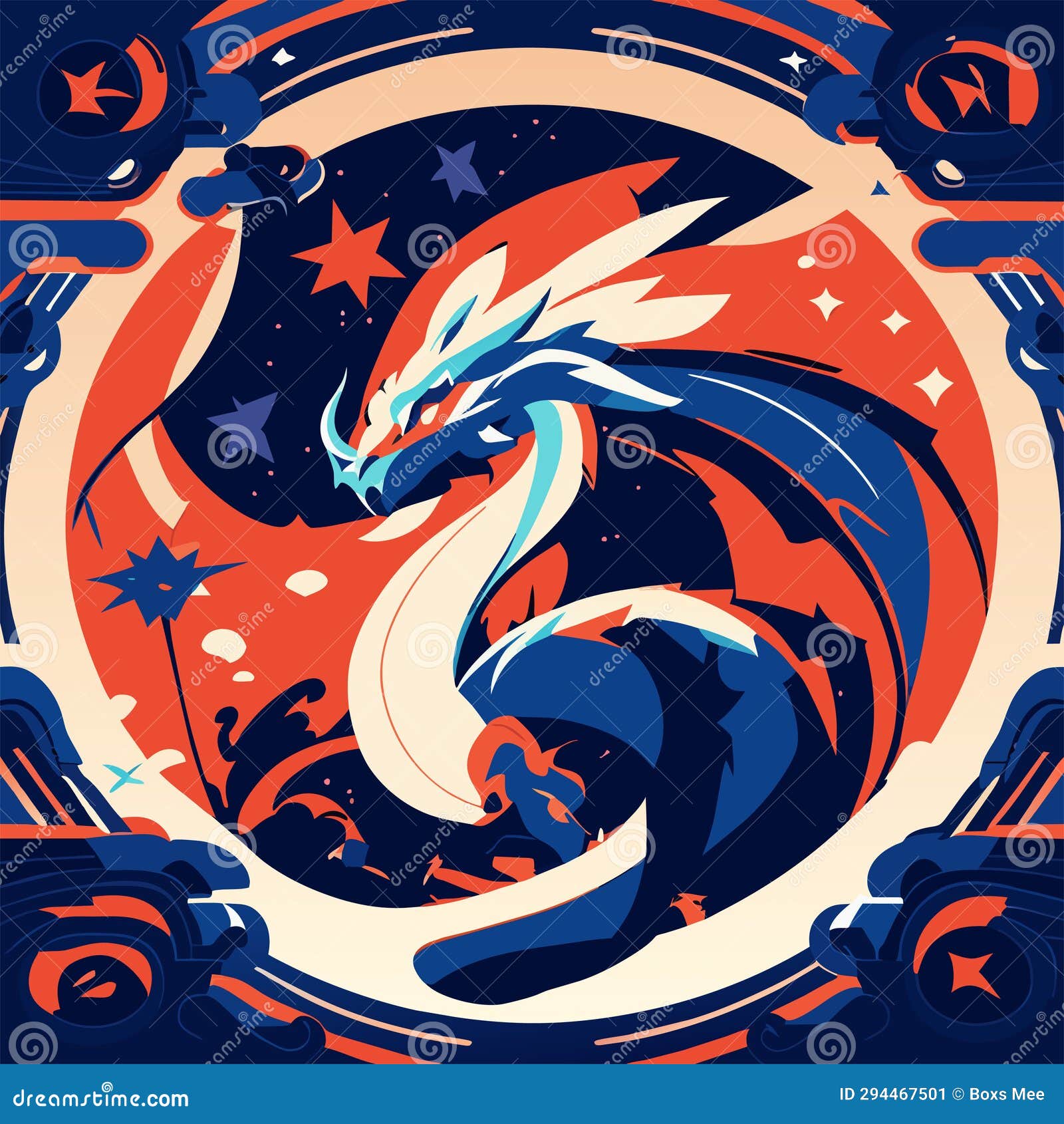 Vector Illustration of a Dragon in the Form of a Circle with Stars AI ...