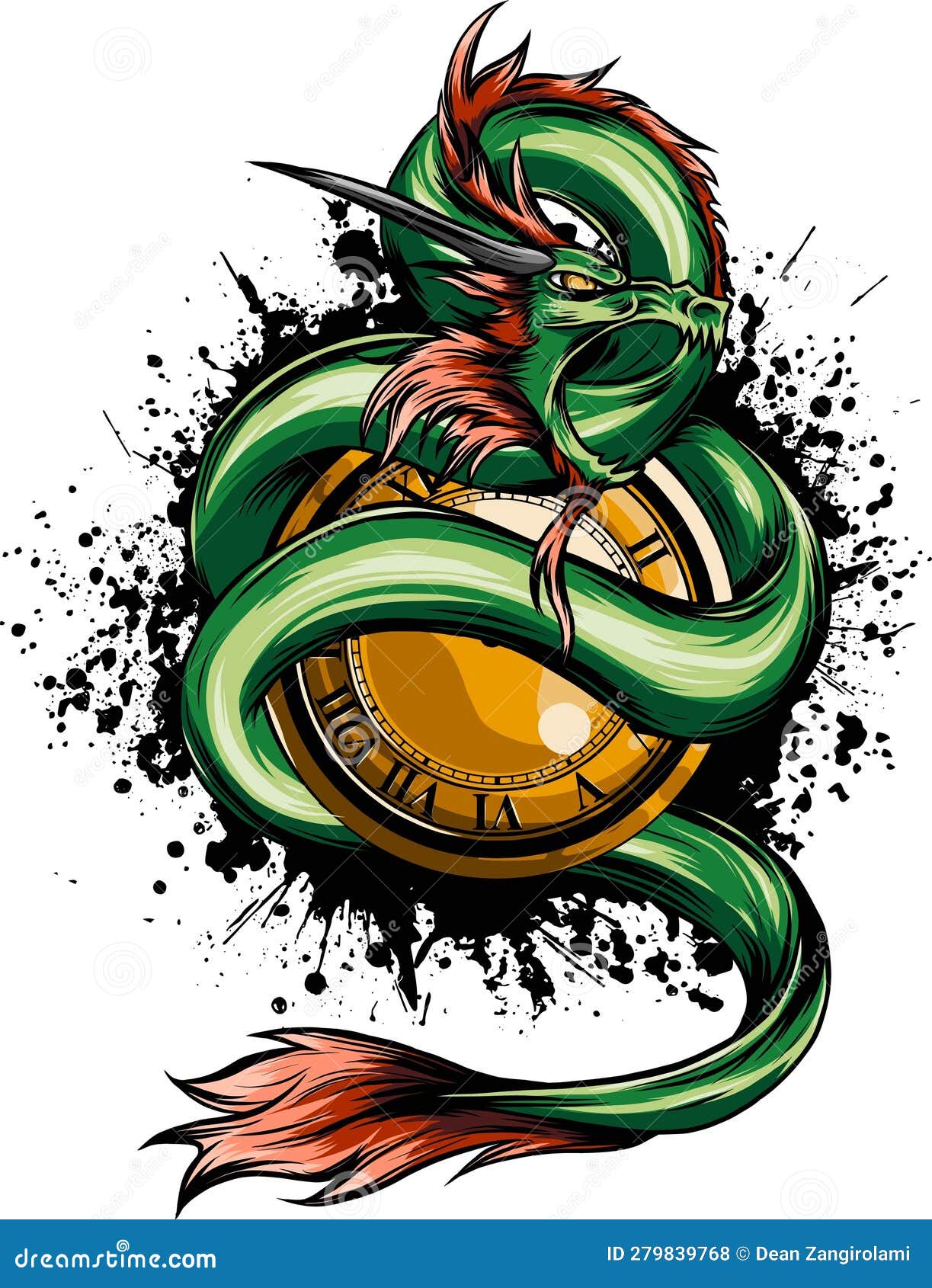 Vector Illustration of Dragon with Poket Clock Stock Vector ...
