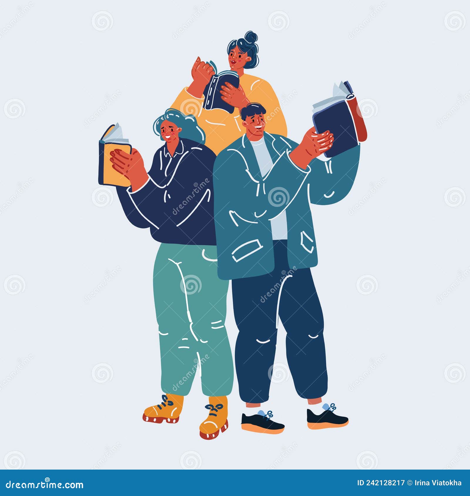 Vector Illustration of the Drawing Character of People Reading a Book ...