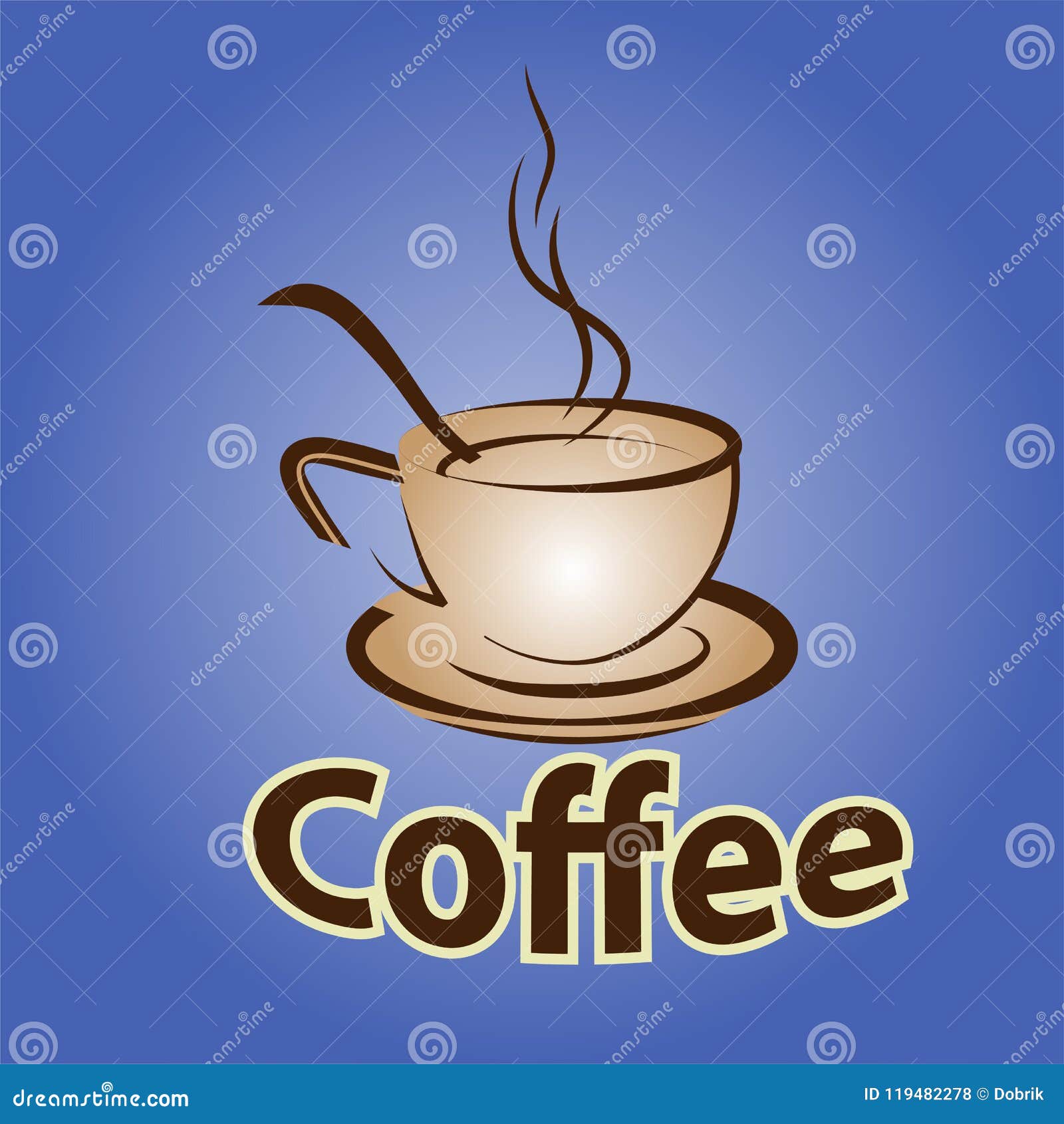 Vector Illustration of Drawing a Cup with Coffee, and a Coffee Spoon ...