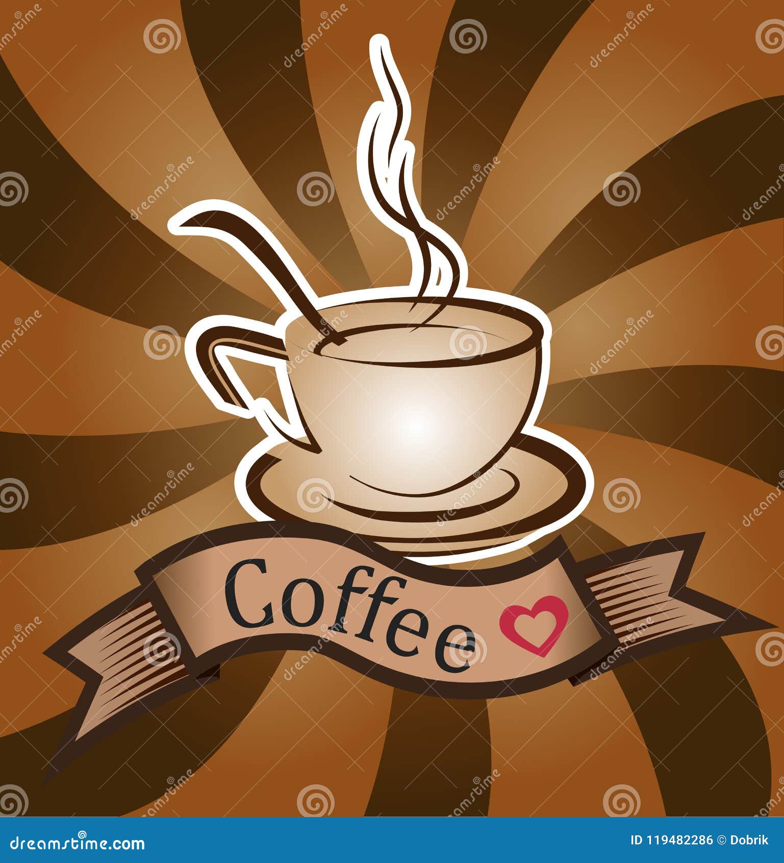 Vector Illustration of Drawing a Cup with Coffee, and a Coffee Spoon ...