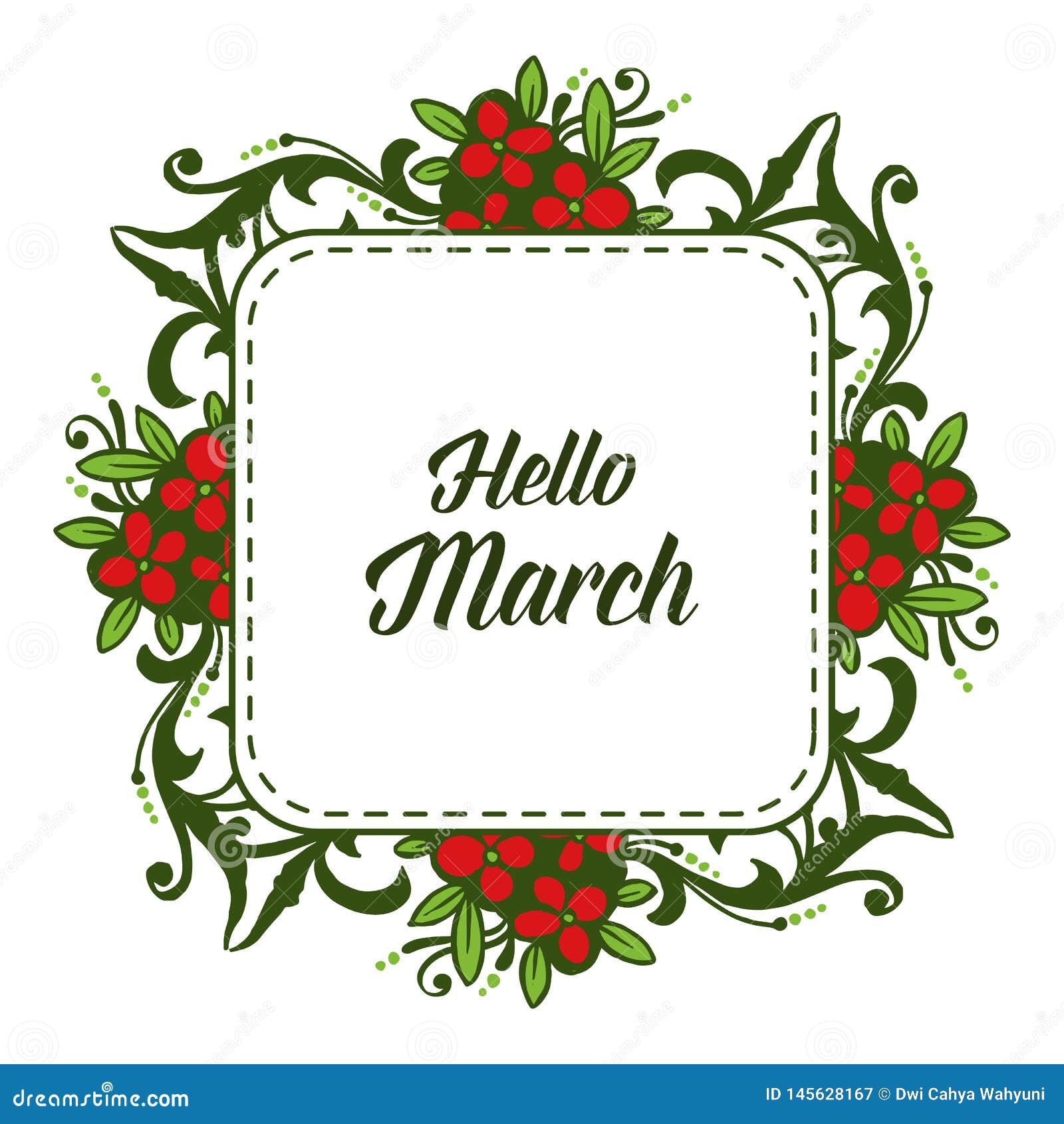 Vector Illustration Drawing Floral Frame for Decorative of Hello March ...