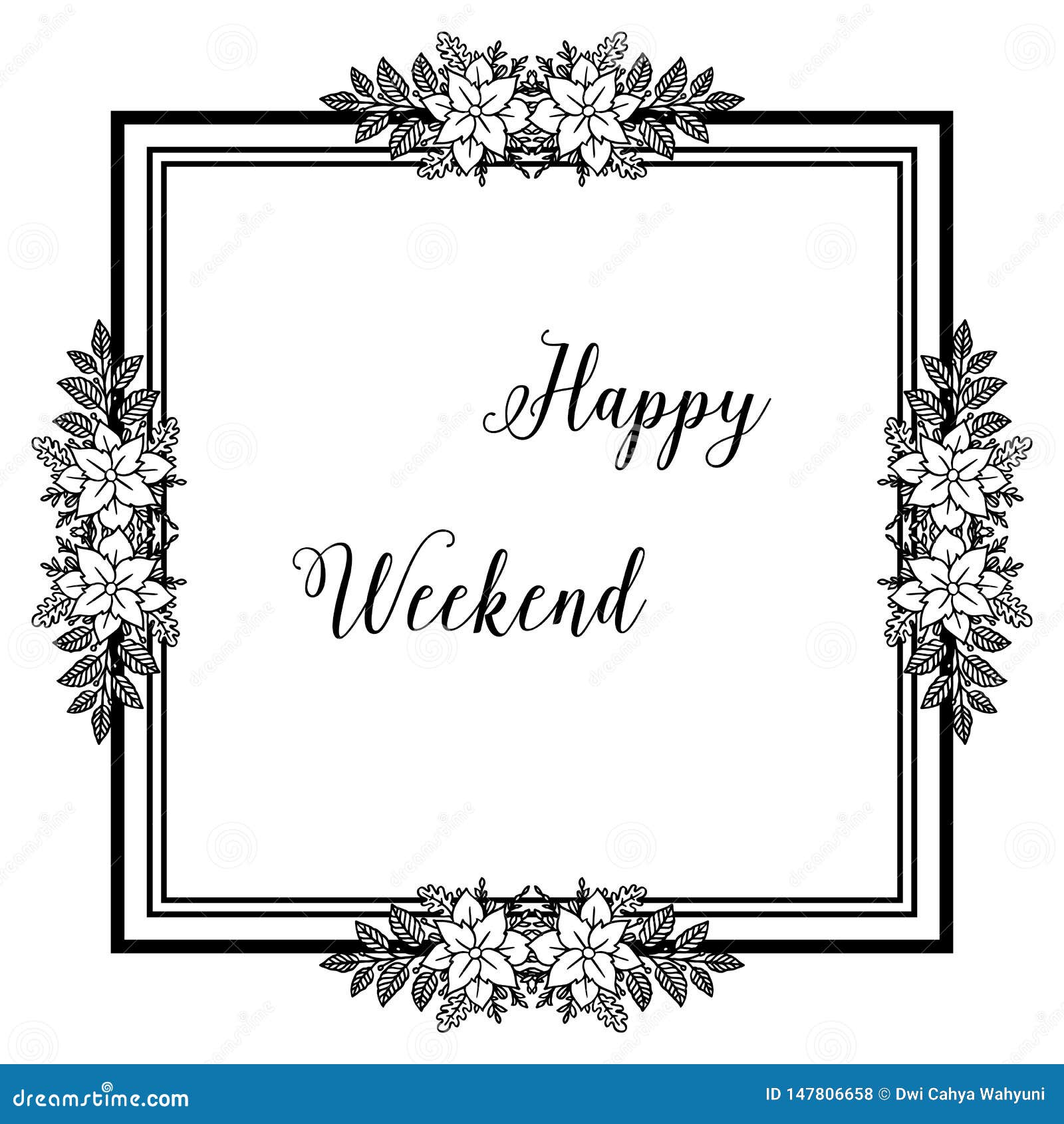 Vector Illustration Drawing Flower Frame with Writing Style Happy ...