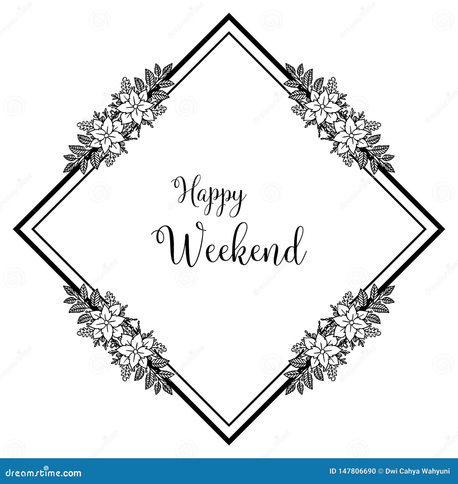 Vector Illustration Drawing Flower Frame with Writing Style Happy ...