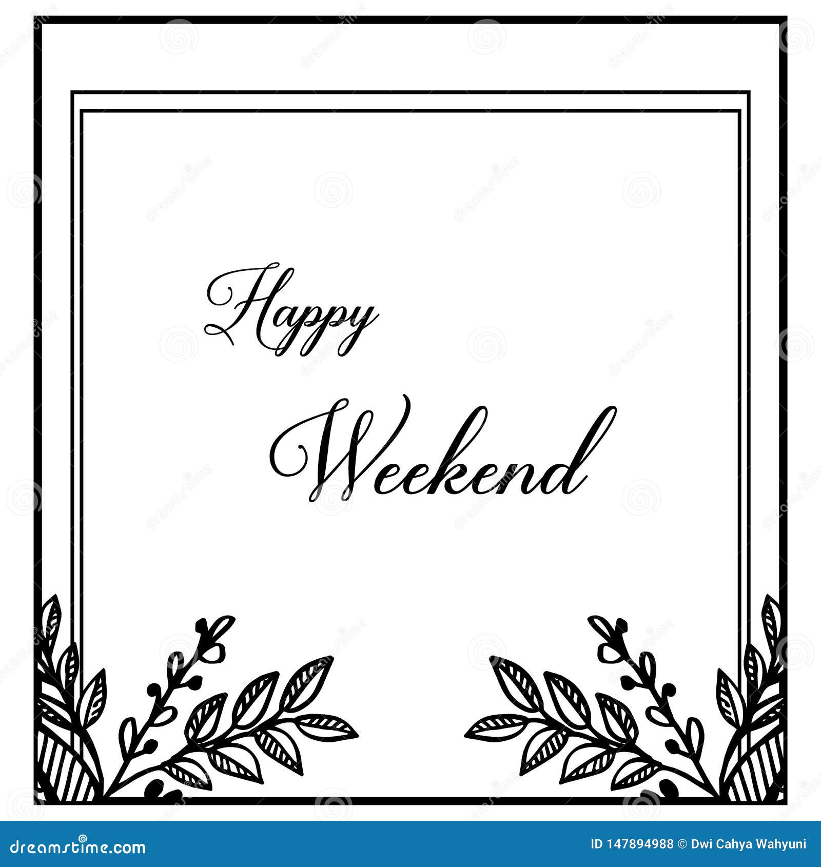 Vector Illustration Drawing Leaf Flower Frame with Lettering Happy ...