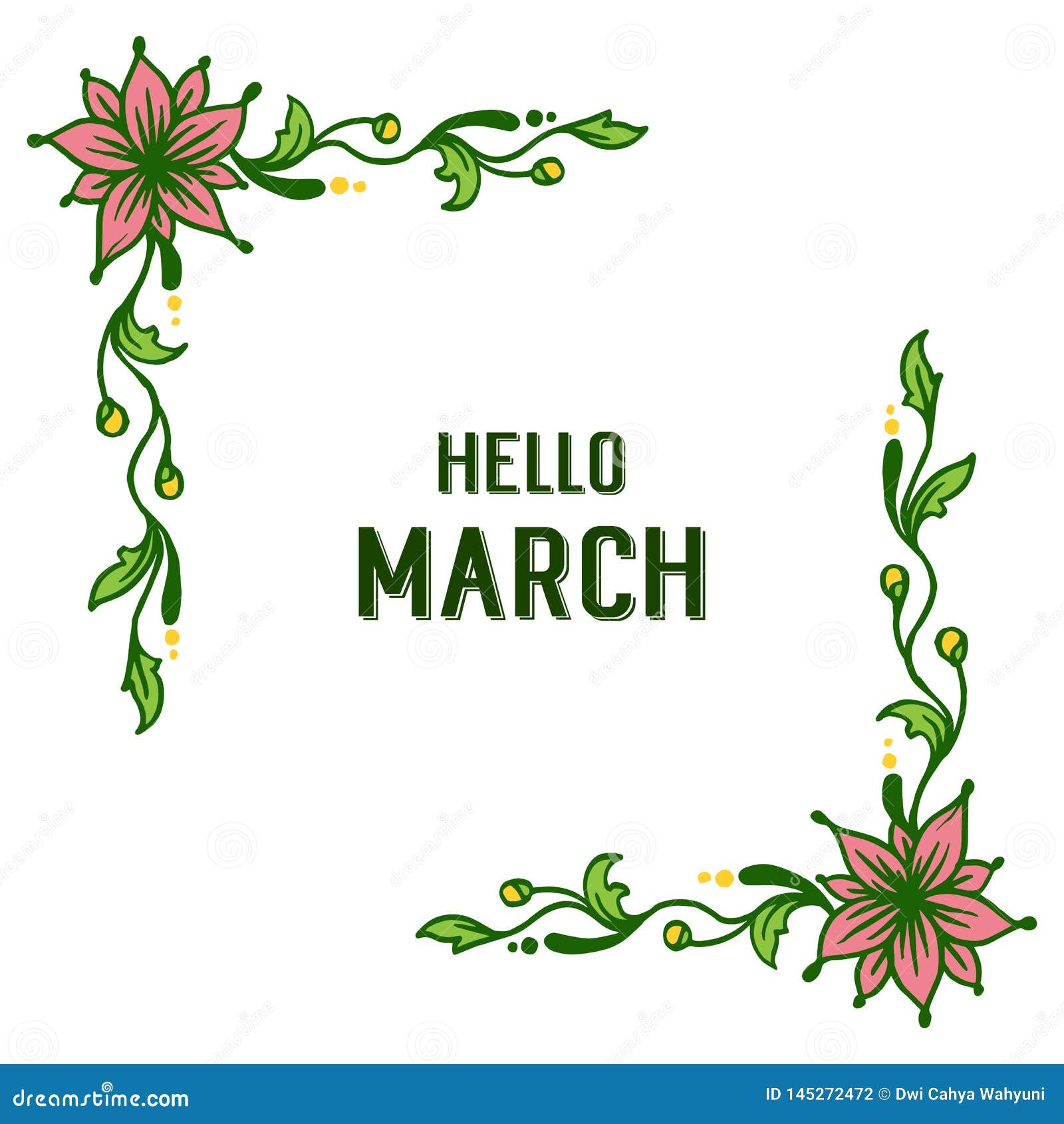 Vector Illustration Drawing Leaf Flower Frame with Writing Style Hello ...