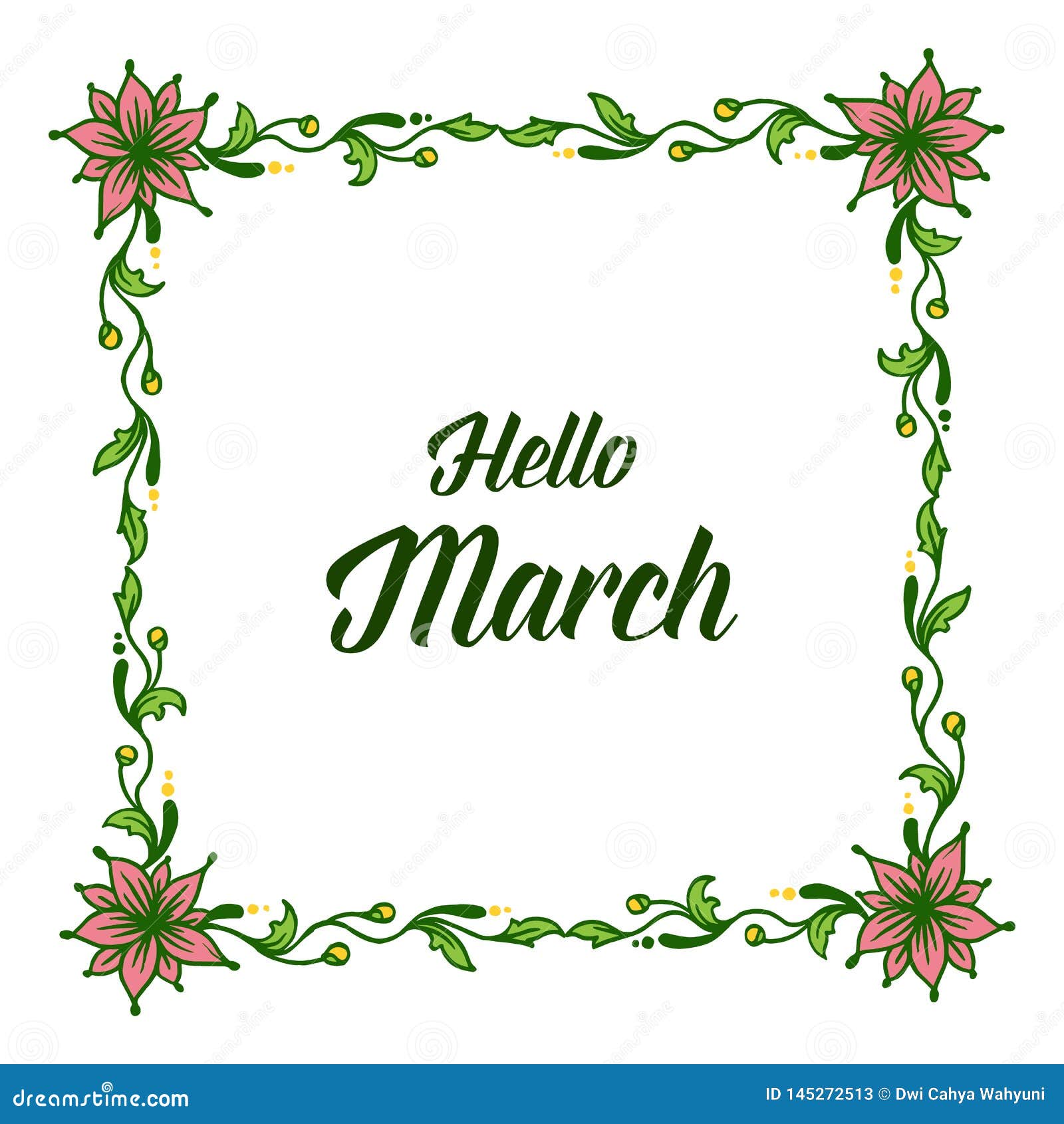 Vector Illustration Drawing Leaf Flower Frame with Writing Style Hello ...