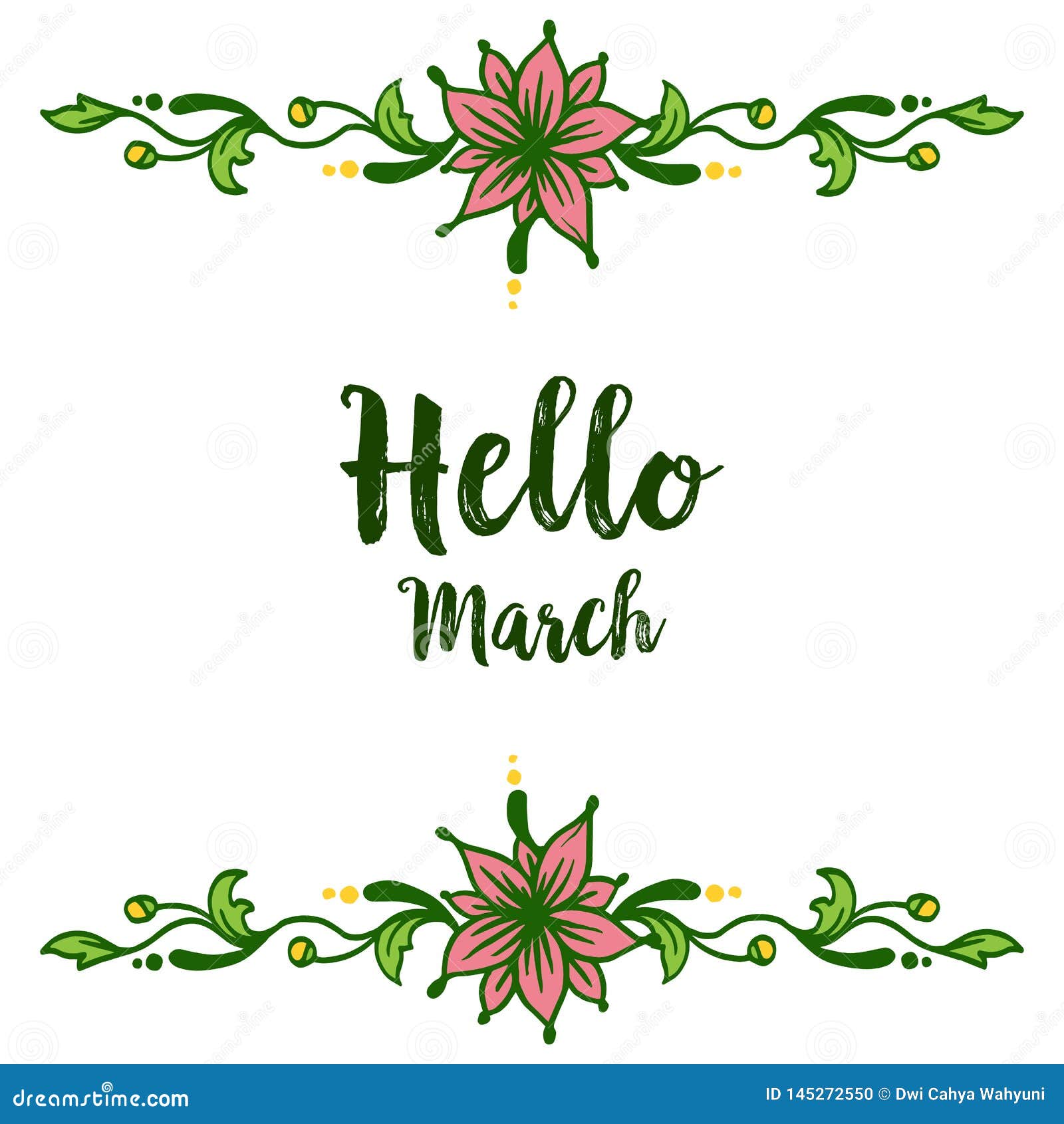 Vector Illustration Drawing Leaf Flower Frame with Writing Style Hello ...