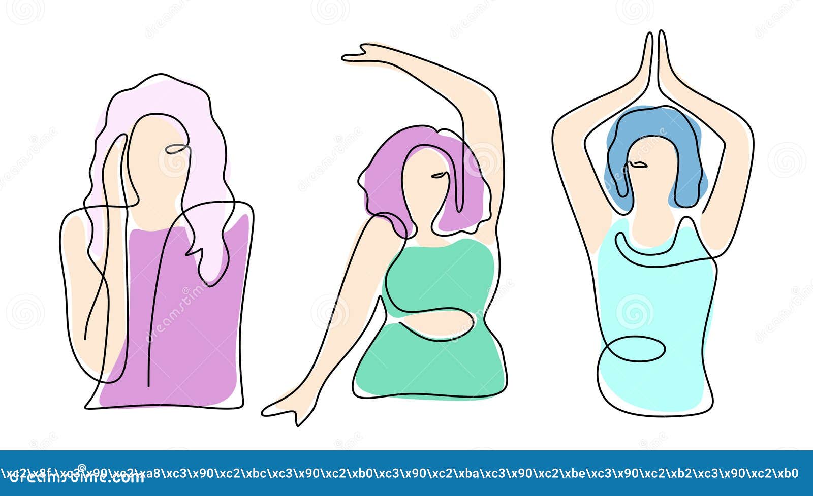 Vector Illustration Drawing with a Single Line. a Set of Three Girls ...