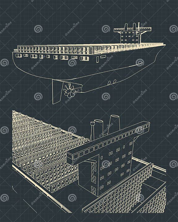 Container ship blueprint stock vector. Illustration of transport ...